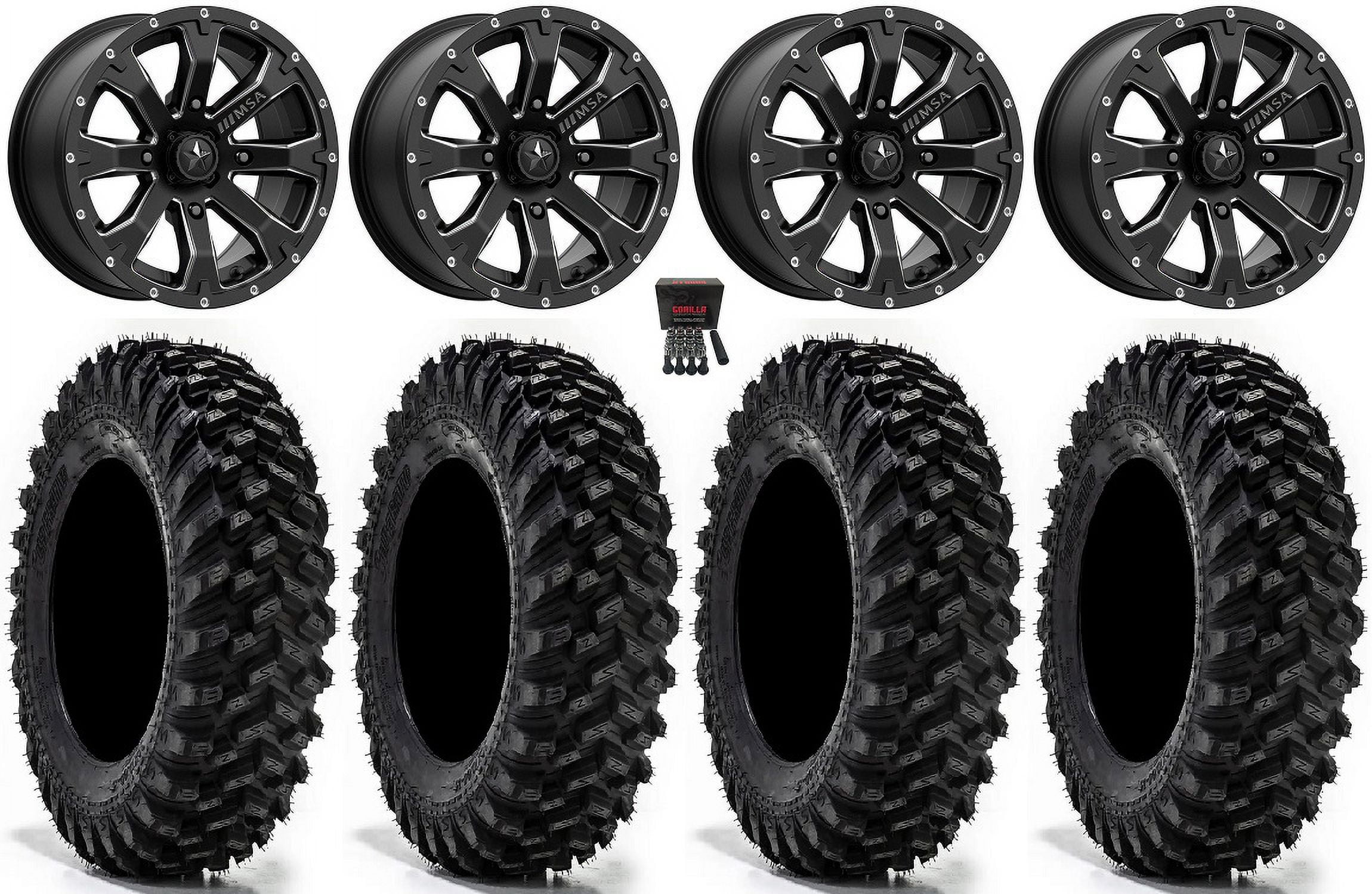 MSA Bounty 14" Wheels Black 34" Warrior XT Tires Polaris RZR XP 1000 ...