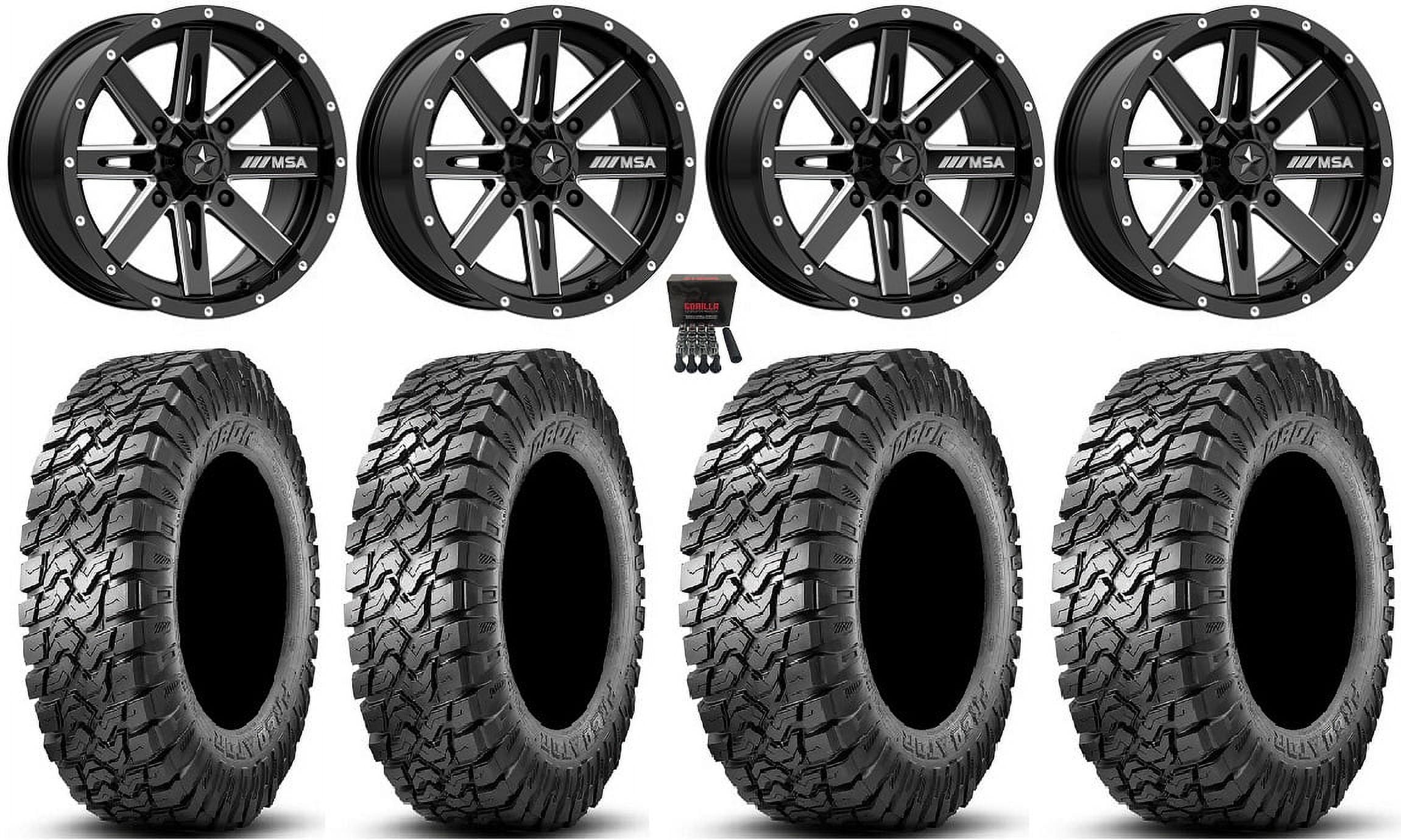 MSA Boxer 14" Wheels Milled 27" Predator Tires Yamaha Viking Wolverine ...