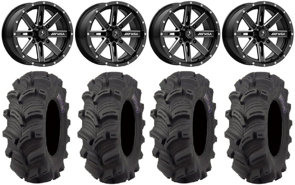 MSA Boxer 14" Wheels Milled 28" Executioner Tires Honda Rincon Yamaha ...