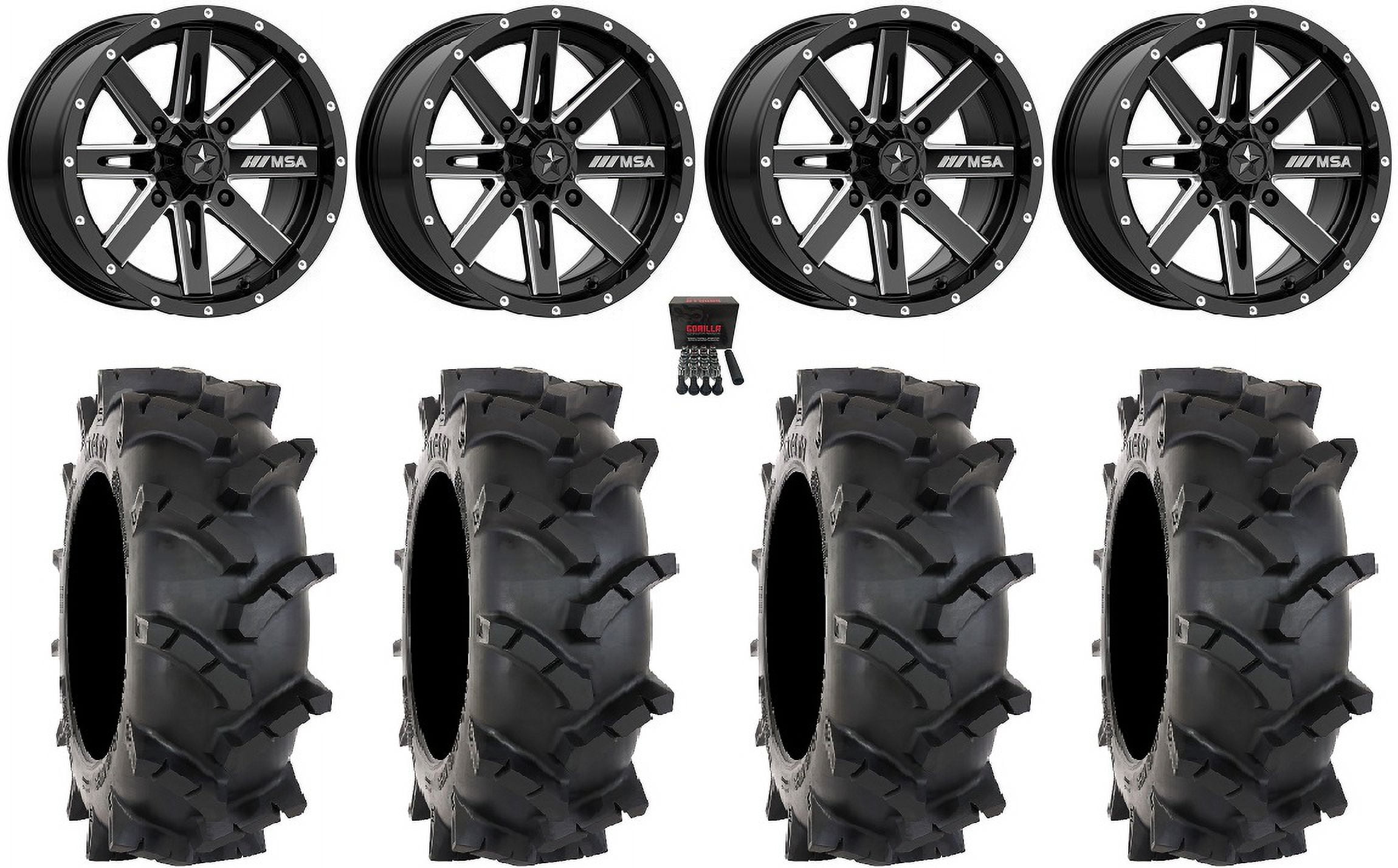 MSA Boxer 14" Wheels Milled 28" MT410 Tires Yamaha Viking Wolverine ...