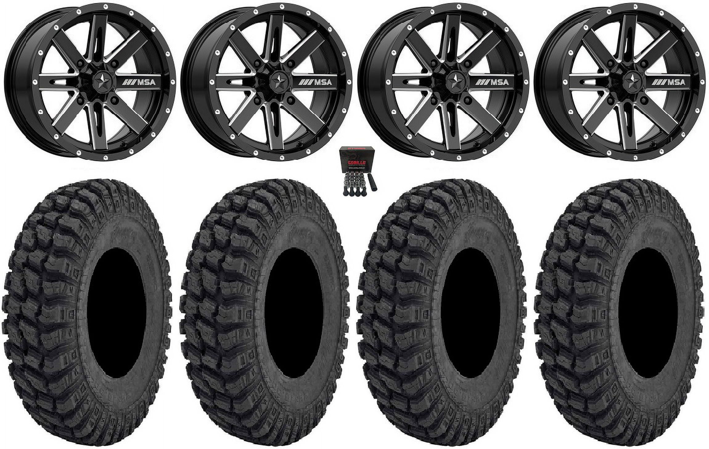 MSA Boxer 14" Wheels Milled 28" Warrior AT Tires Honda Pioneer ...