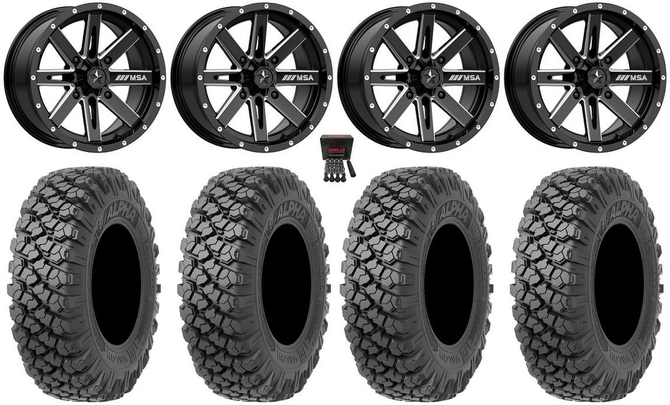 MSA Boxer 15" Wheels Milled 32" Alpha Tires Can-Am Commander Maverick ...