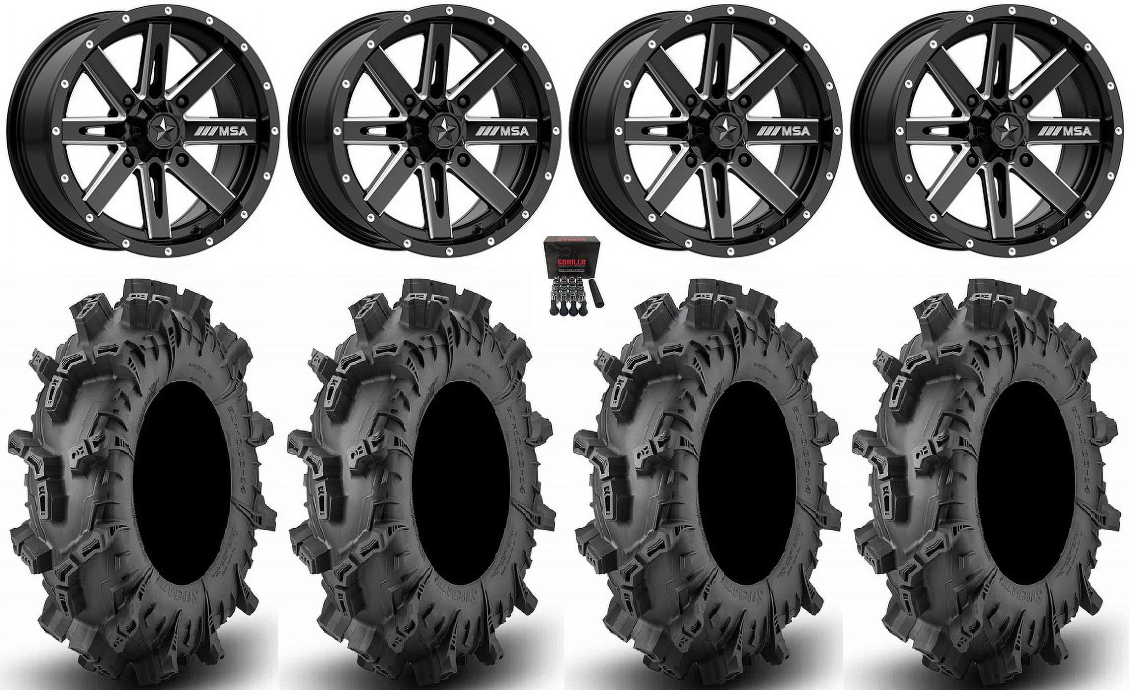 MSA Boxer 15" Wheels Milled 32" Terminator Max Tires Sportsman RZR ...