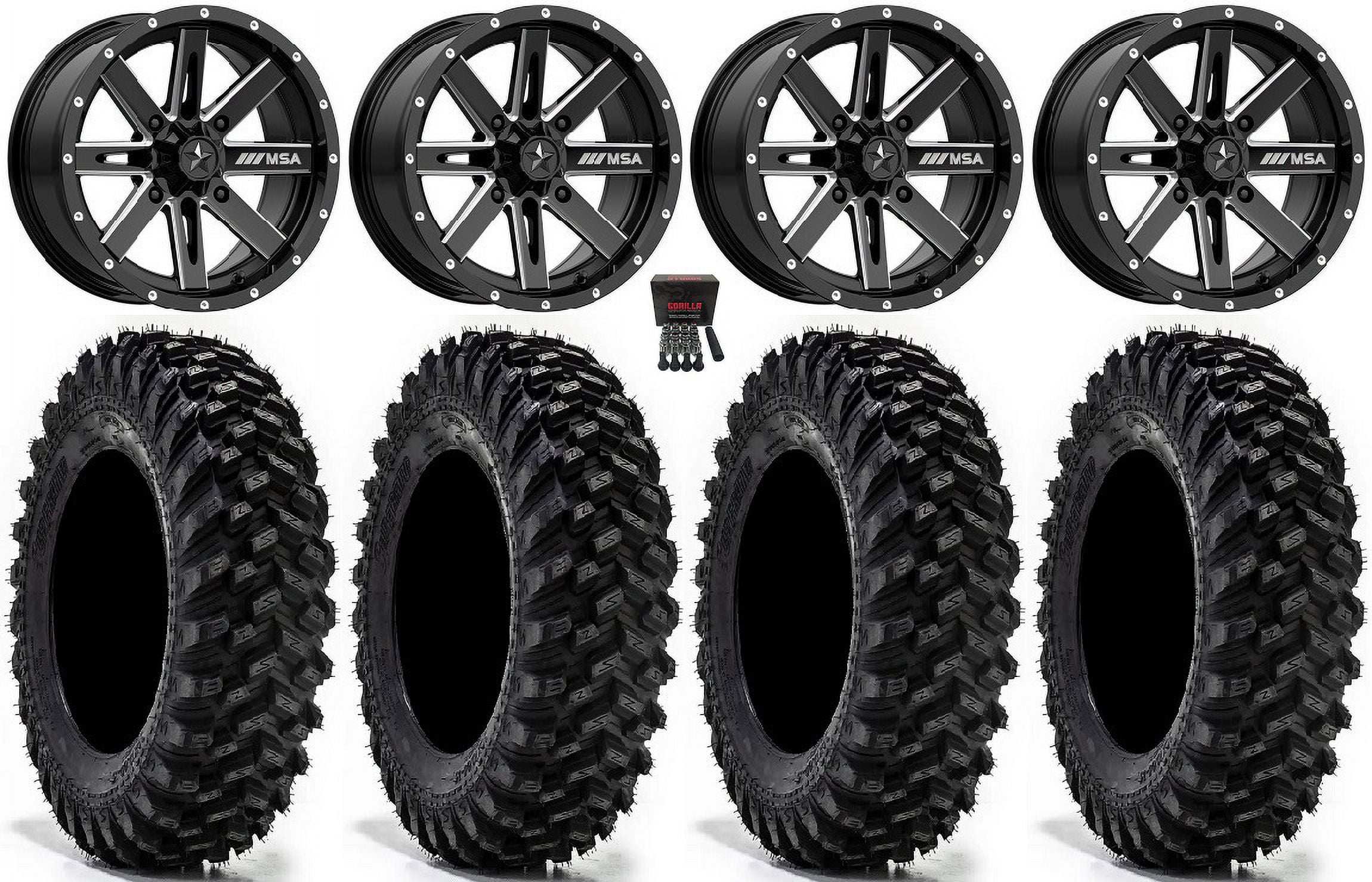 MSA Boxer 15" Wheels Milled 35" Warrior XT Sticky Tires Sportsman RZR ...