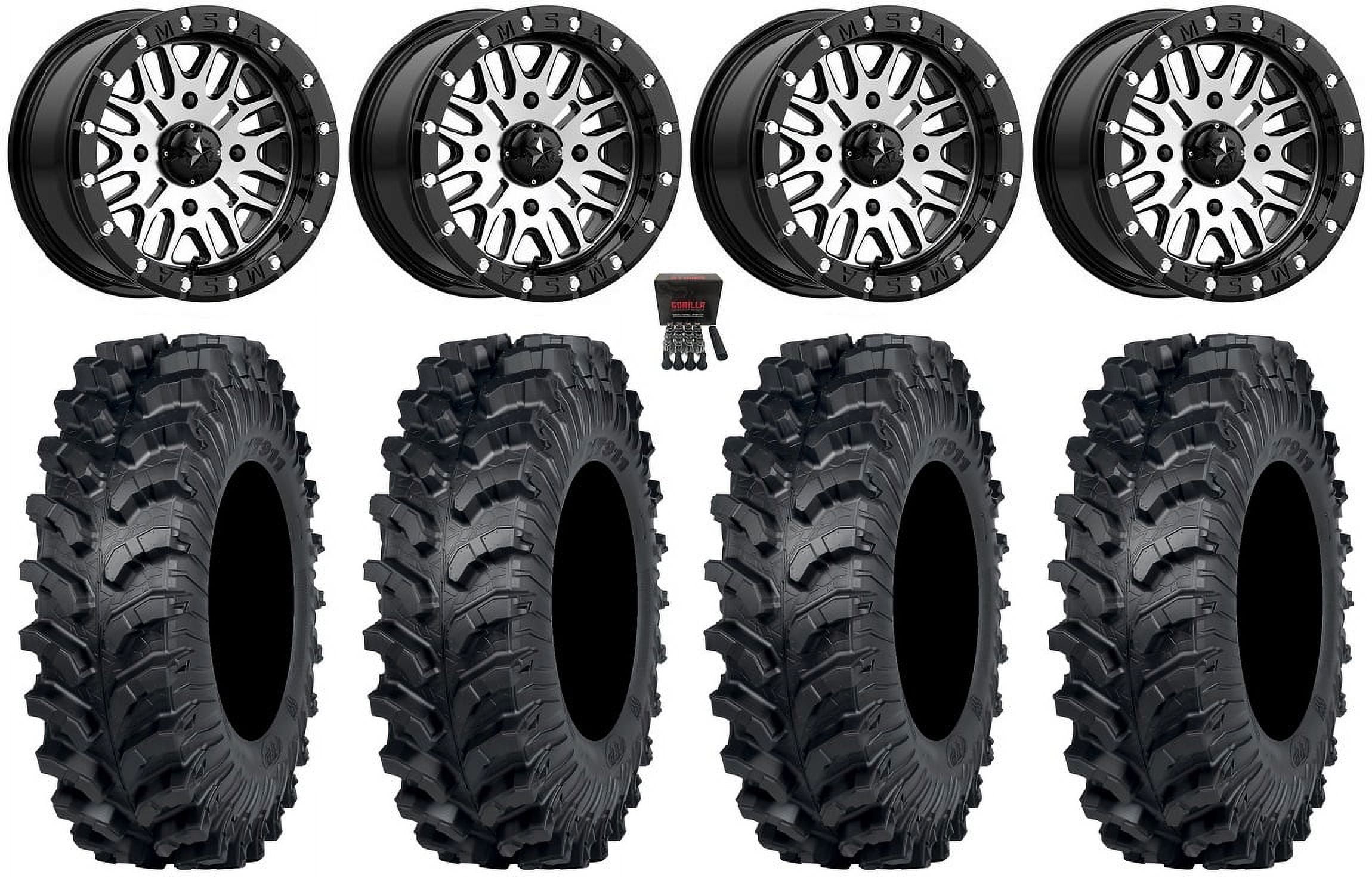 MSA Brute Beadlock 14" Wheels Machined 32" MT911 Tires Sportsman RZR ...