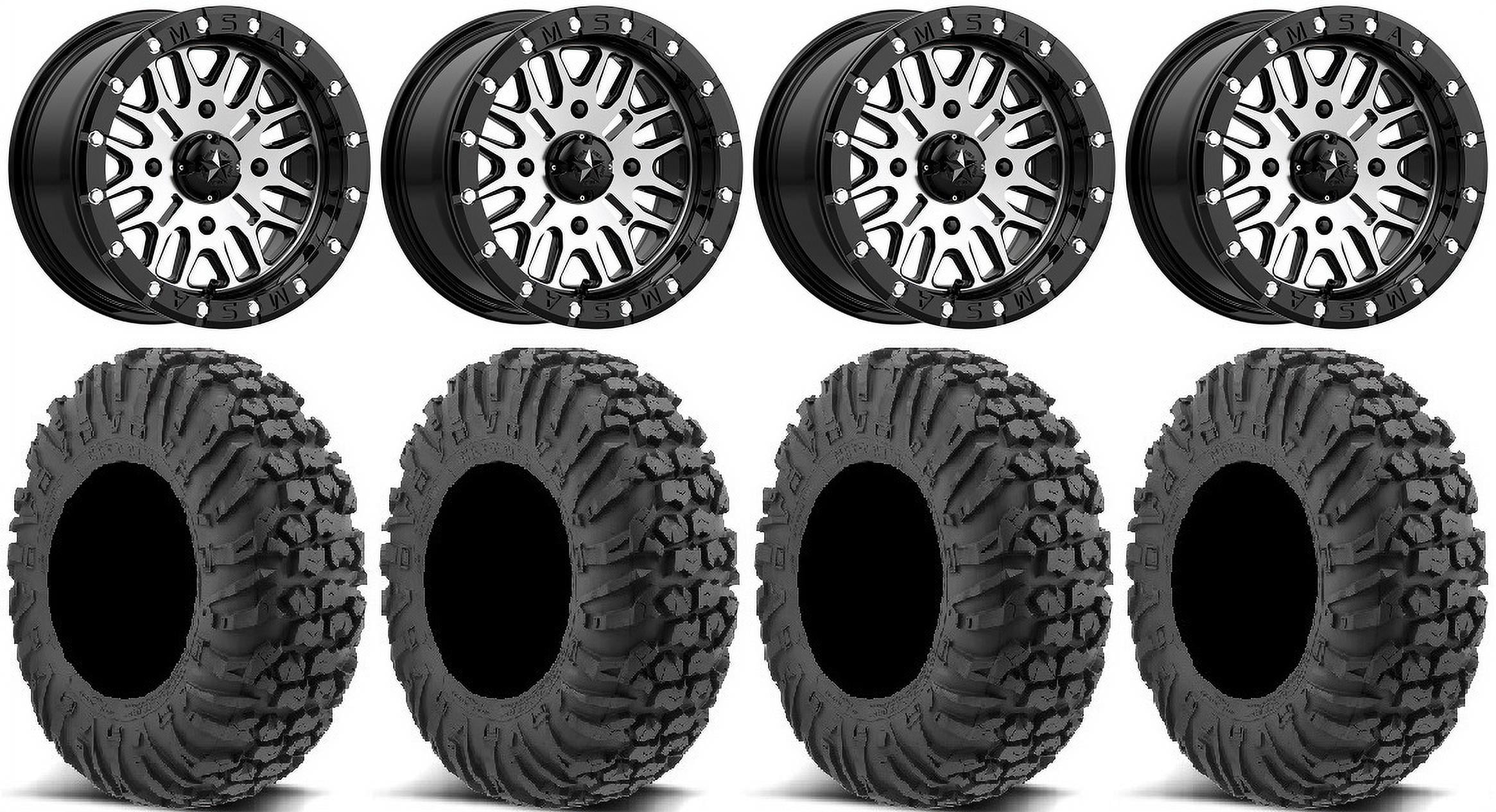 MSA Brute Beadlock 15" UTV Wheels 34" MotoVator Tires Kawasaki Mule Pro ...