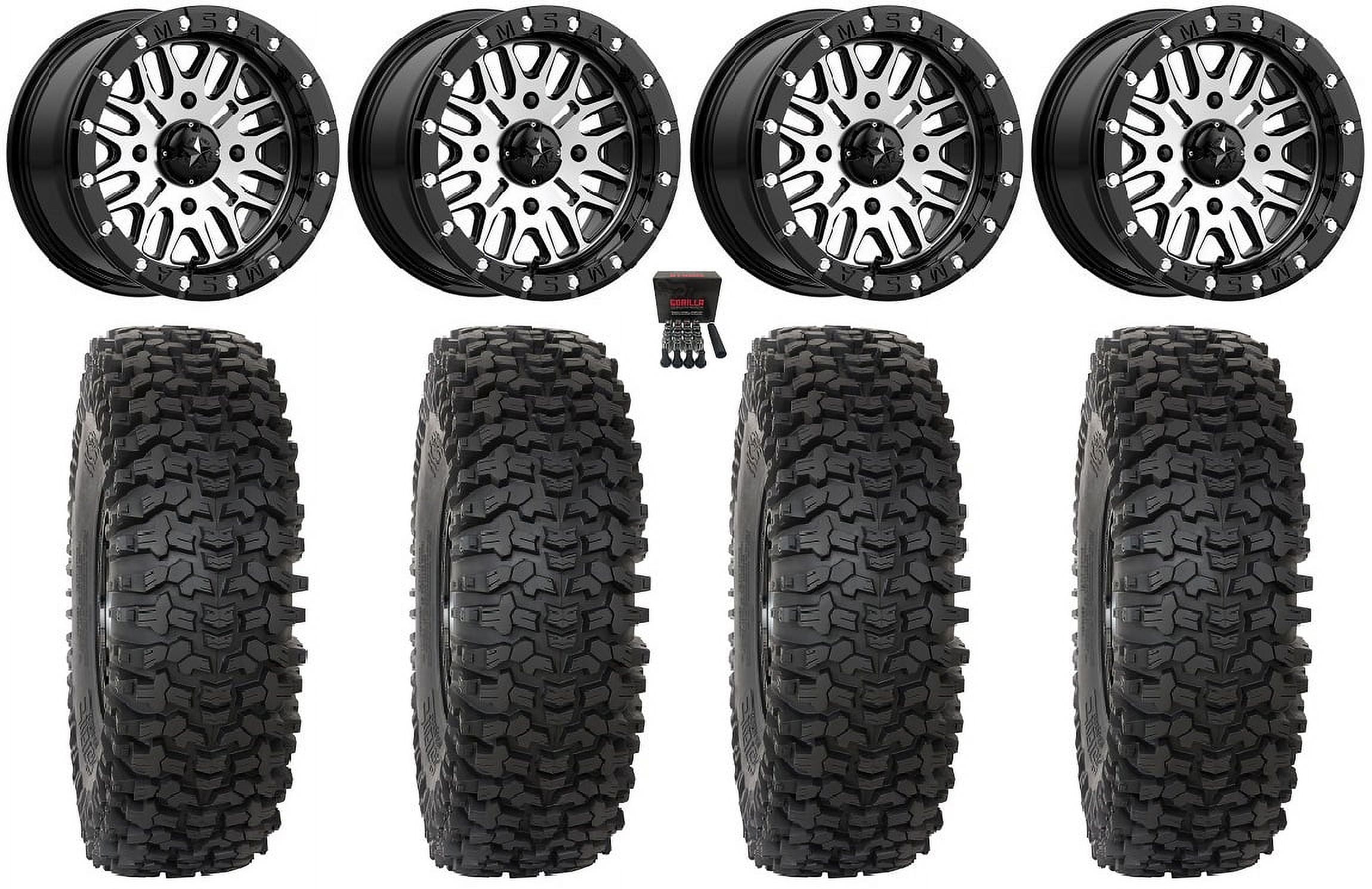 MSA Brute Beadlock 15" Wheels Machined 33" RC500S Sticky Tires Polaris ...