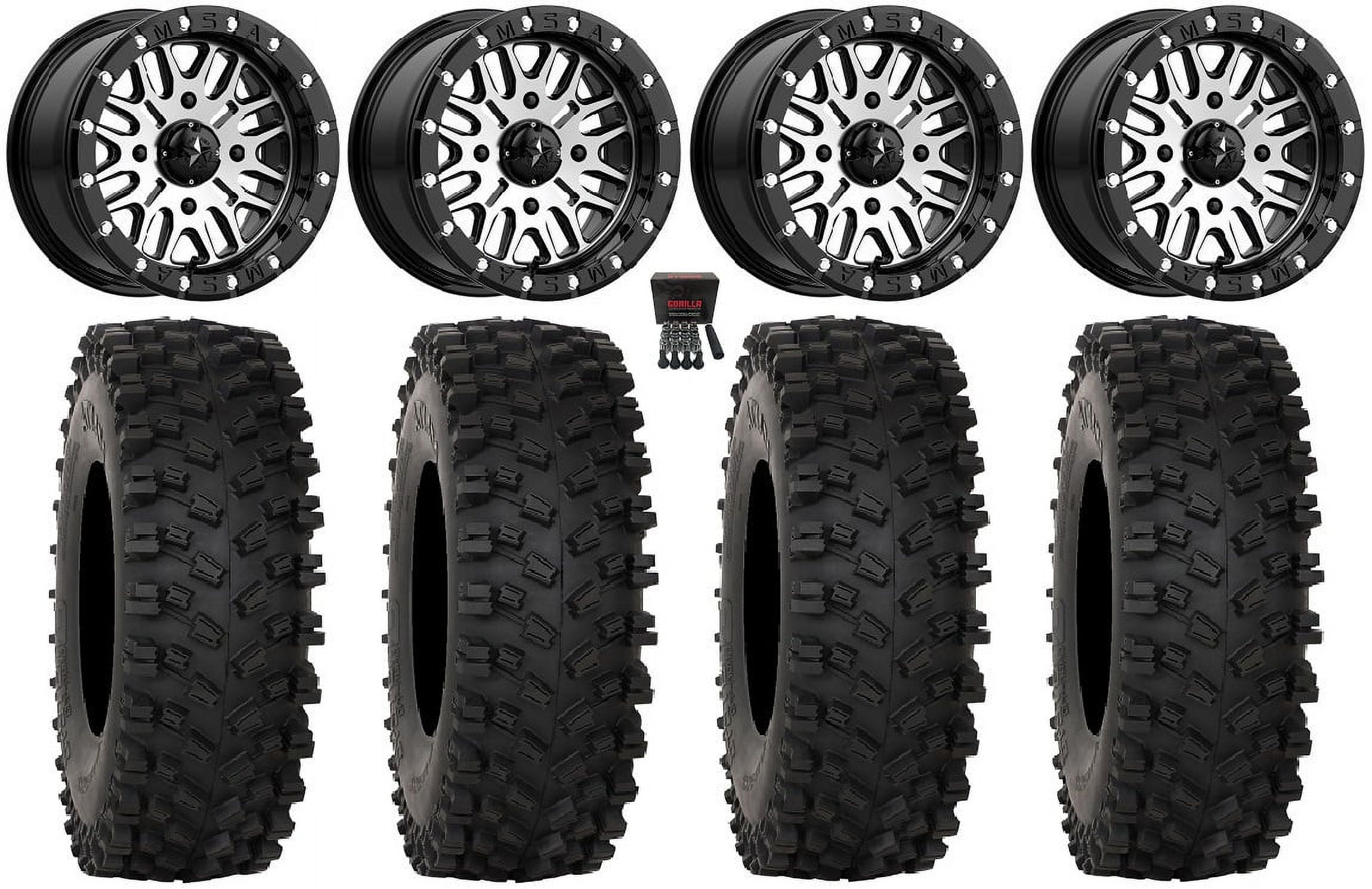 MSA Brute Beadlock 15" Wheels Machined 35" ATX470 Tires Can-Am Maverick ...