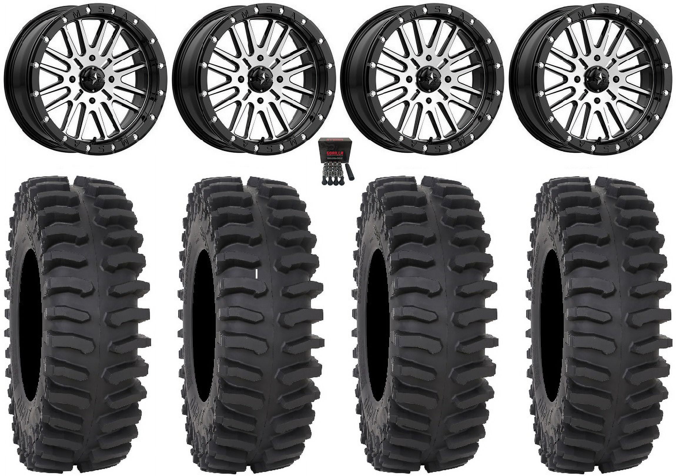 MSA Brute Beadlock 18" Wheels Machined 35" XT400 Tires Kawasaki Teryx ...