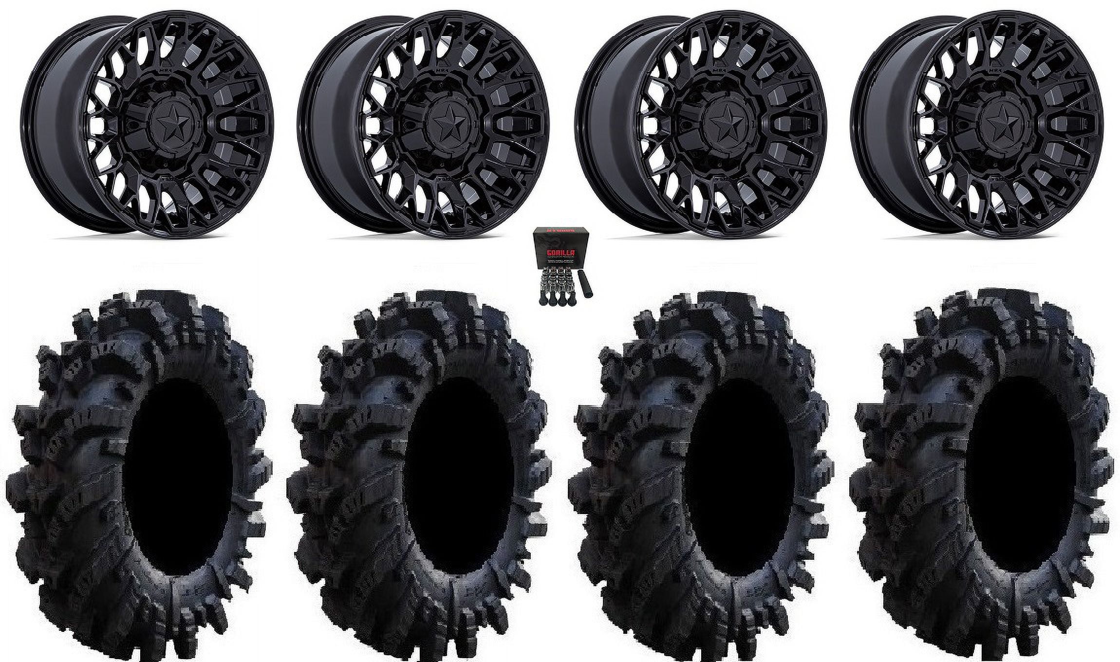 MSA Clubber 14" Wheels Black 32" Intimidator Tires Can-Am Maverick X3 ...