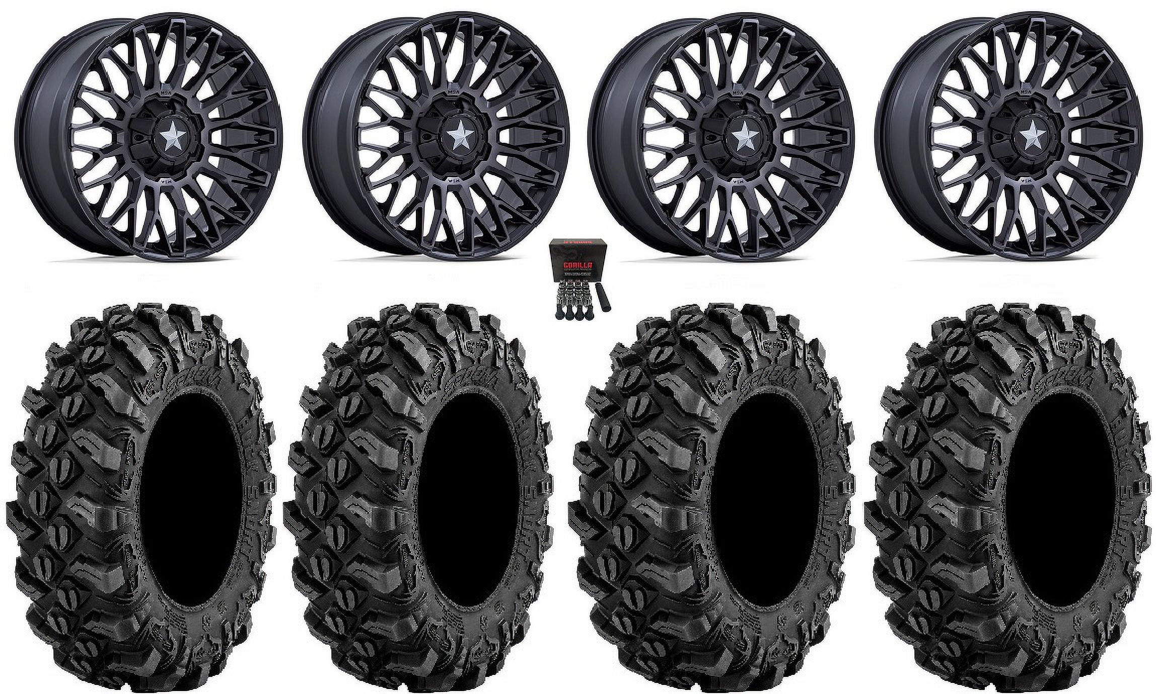 MSA Clubber 14" Wheels Black DDT 27" Buck Snort Tires Polaris RZR XP ...