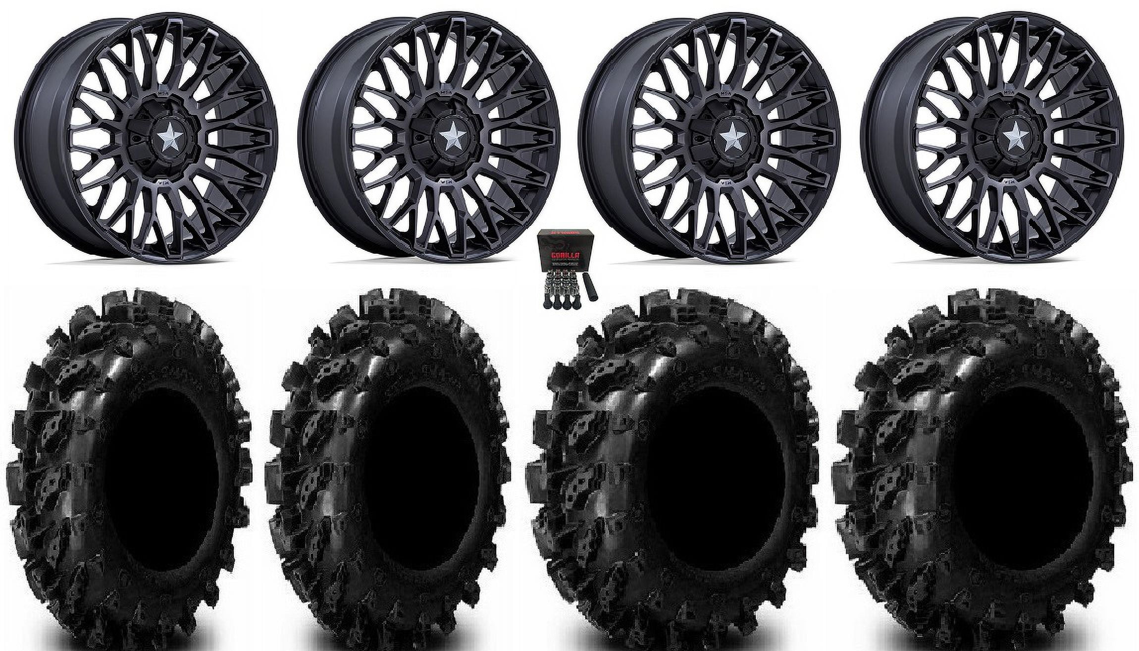MSA Clubber 14" Wheels Black DDT 27" Swamp Lite Tires Can-Am Maverick ...