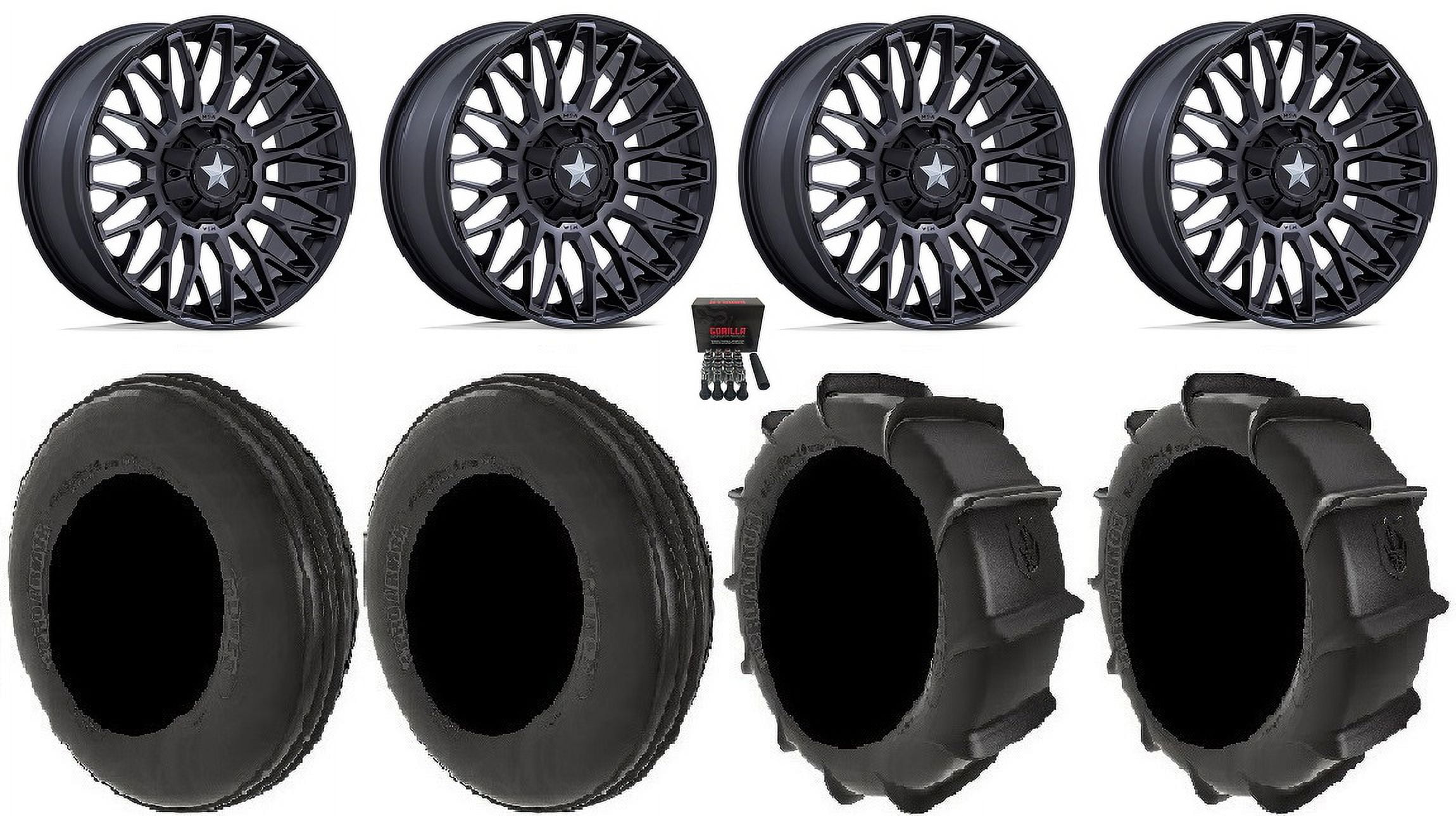 MSA Clubber 14" Wheels Black DDT 28" Dune Tires Can-Am Maverick X3 ...