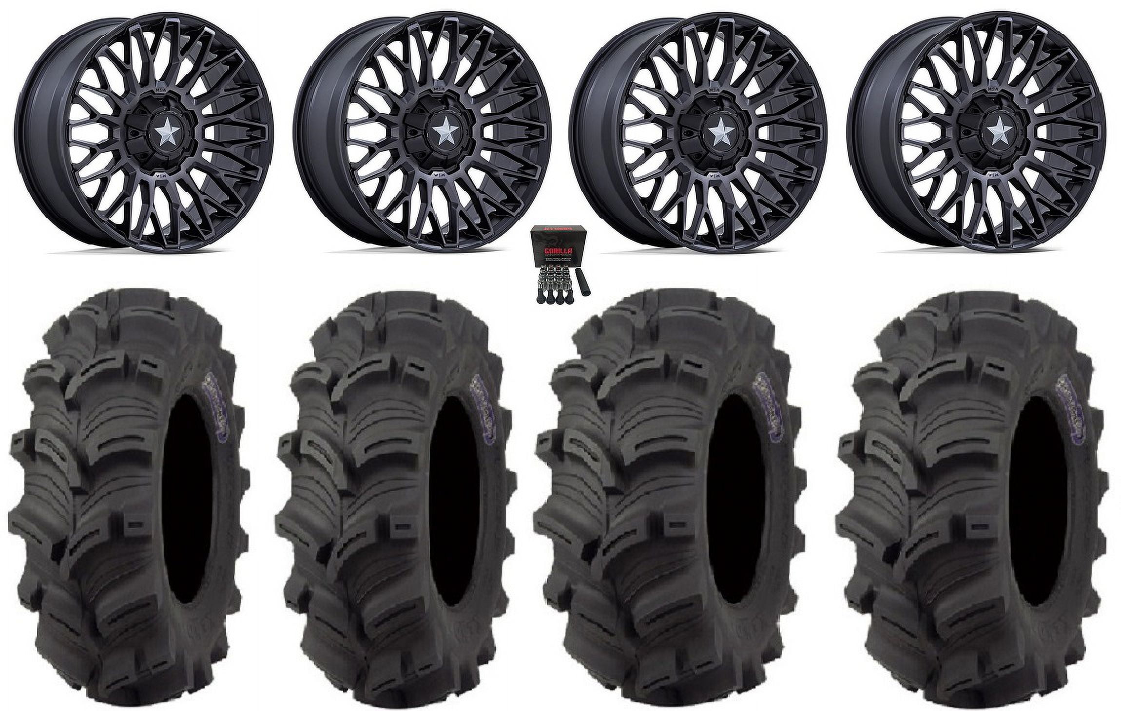 MSA Clubber 14" Wheels Black DDT 28" Executioner Tires Kawasaki Teryx ...