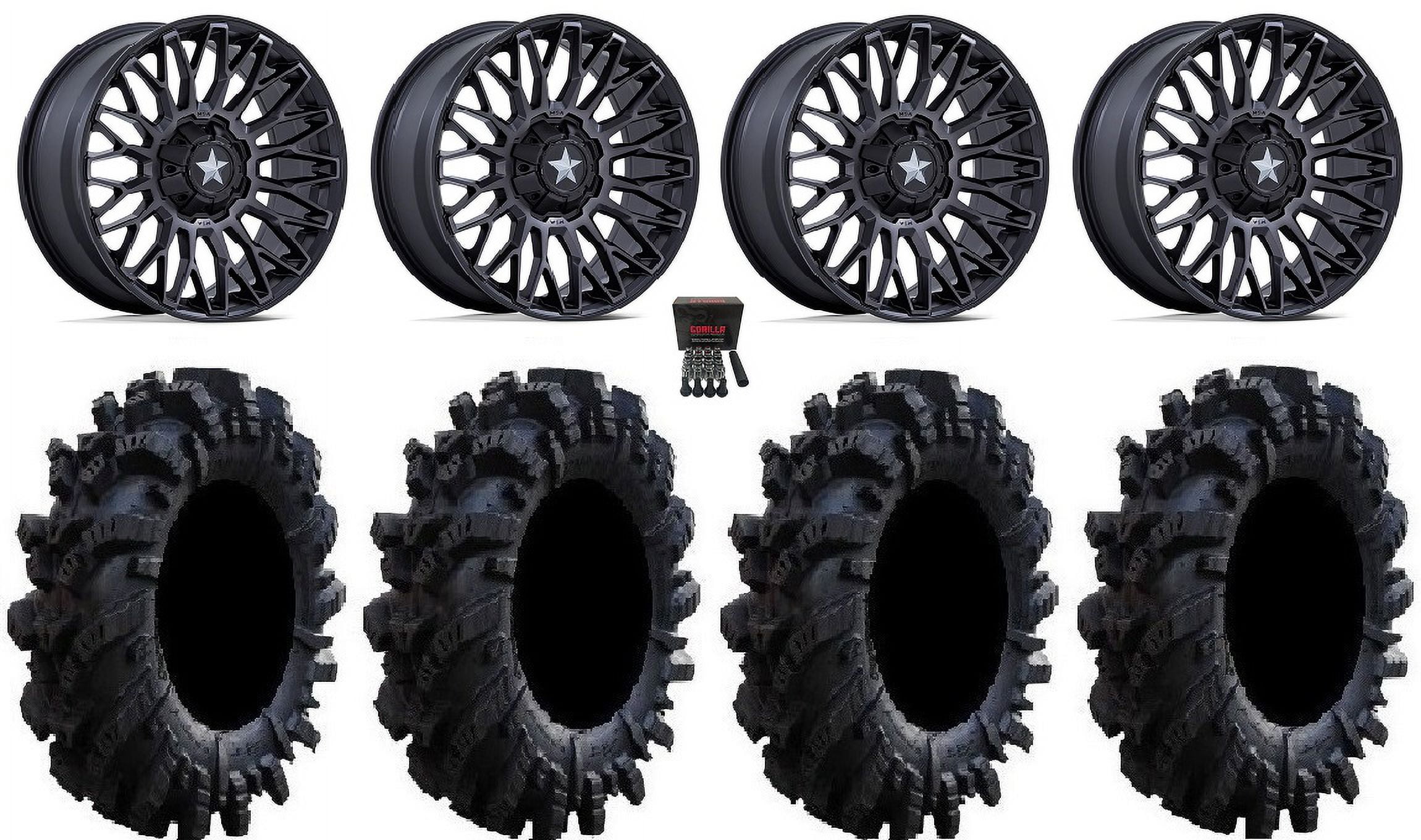 MSA Clubber 14" Wheels Black DDT 28" Intimidator Tires Polaris RZR XP ...