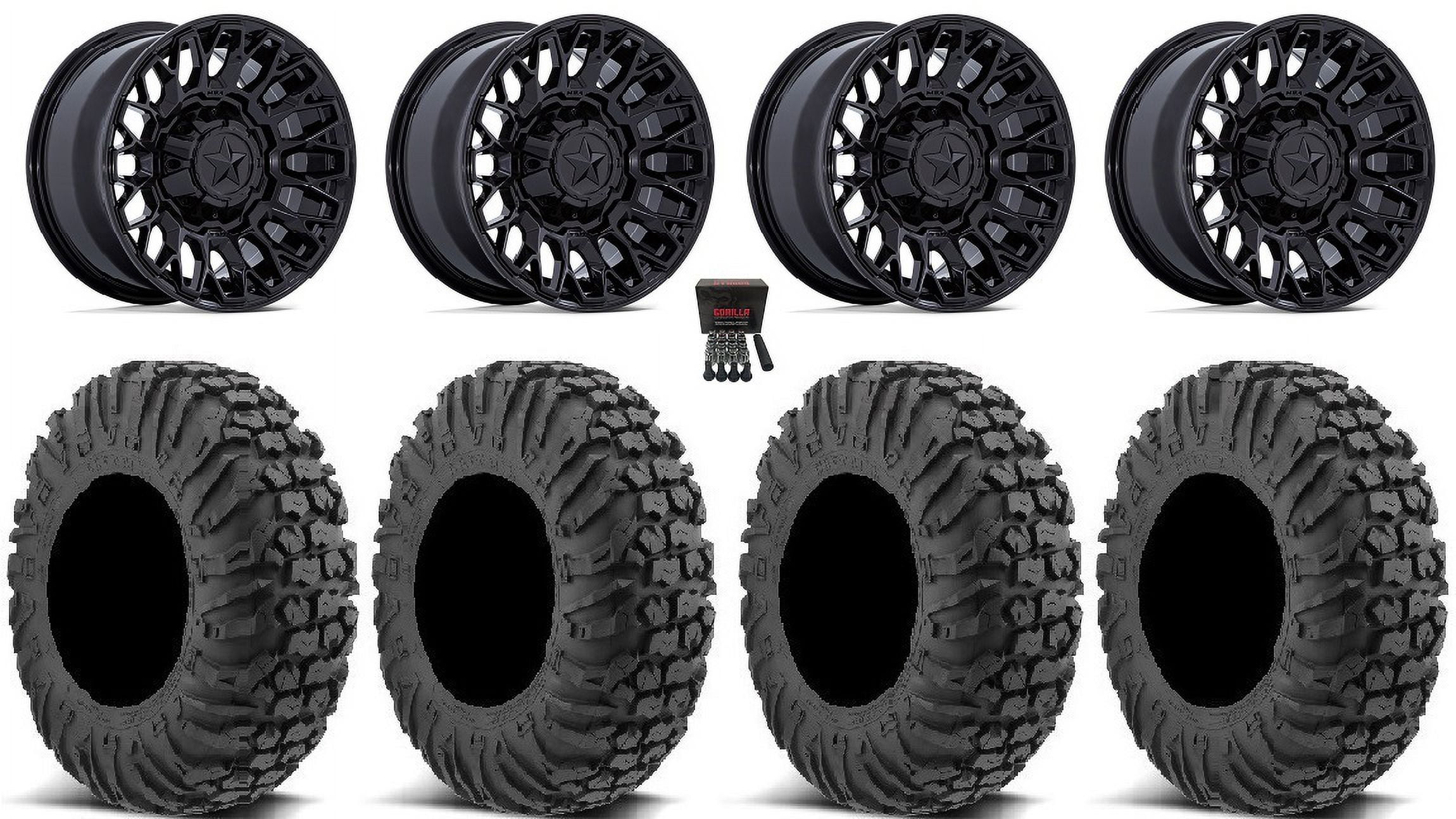 MSA Clubber 15" Wheels Black 30" MotoVator Tires Polaris RZR XP 1000 ...