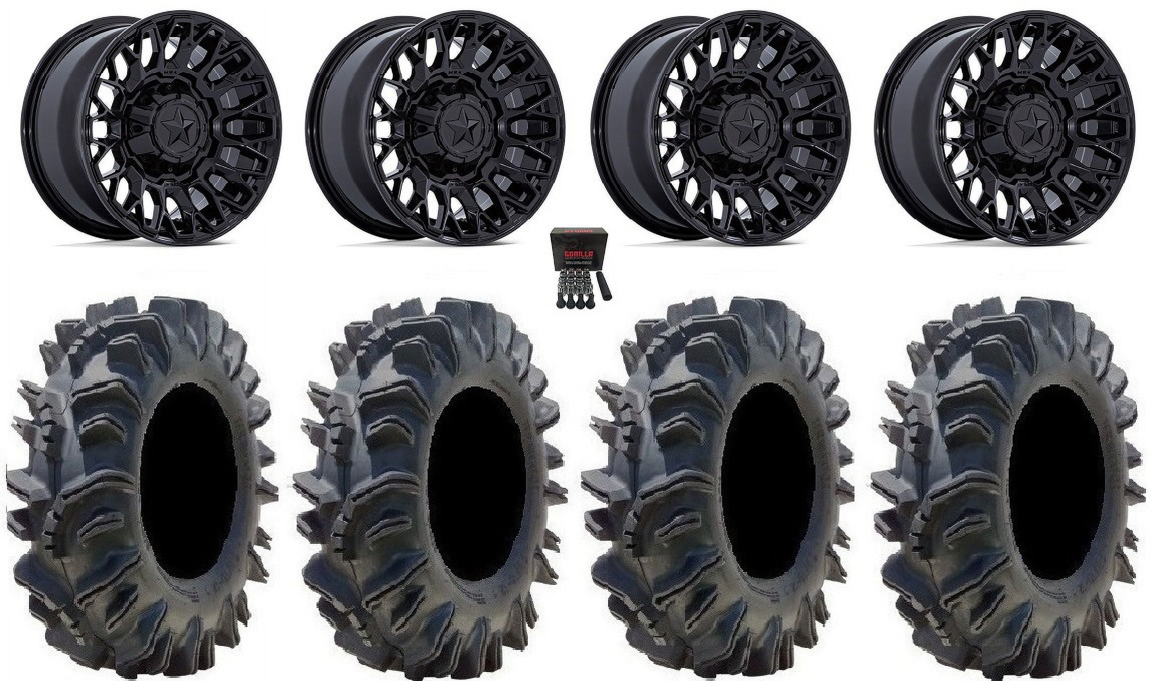 MSA Clubber 15" Wheels Black 34" Terminator Tires Can-Am Commander ...