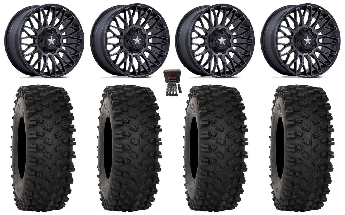 MSA Clubber 15" Wheels Black DDT 32" ATX470 Tires Polaris RZR Turbo R ...