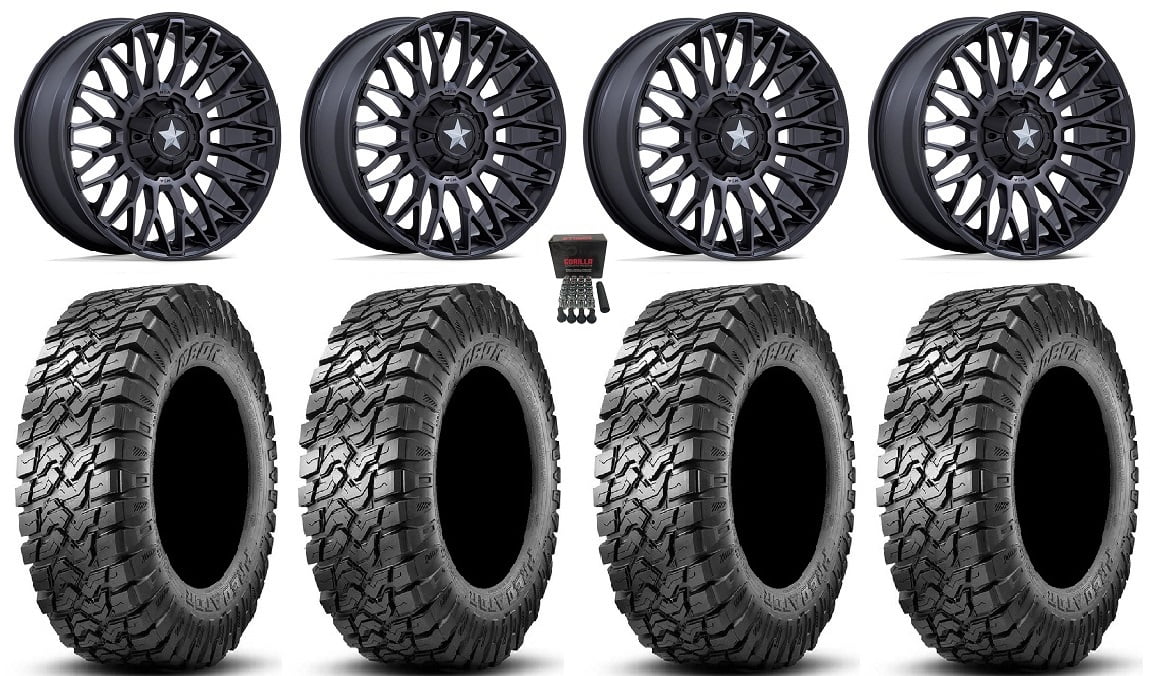 MSA Clubber 15" Wheels Black DDT 32" Predator Tires Polaris RZR Turbo R ...