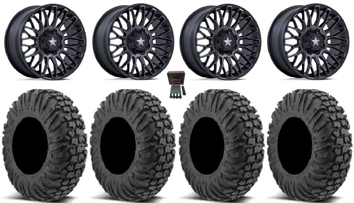 MSA Clubber 15" Wheels Black DDT 34" MotoVator Tires Polaris RZR Turbo ...