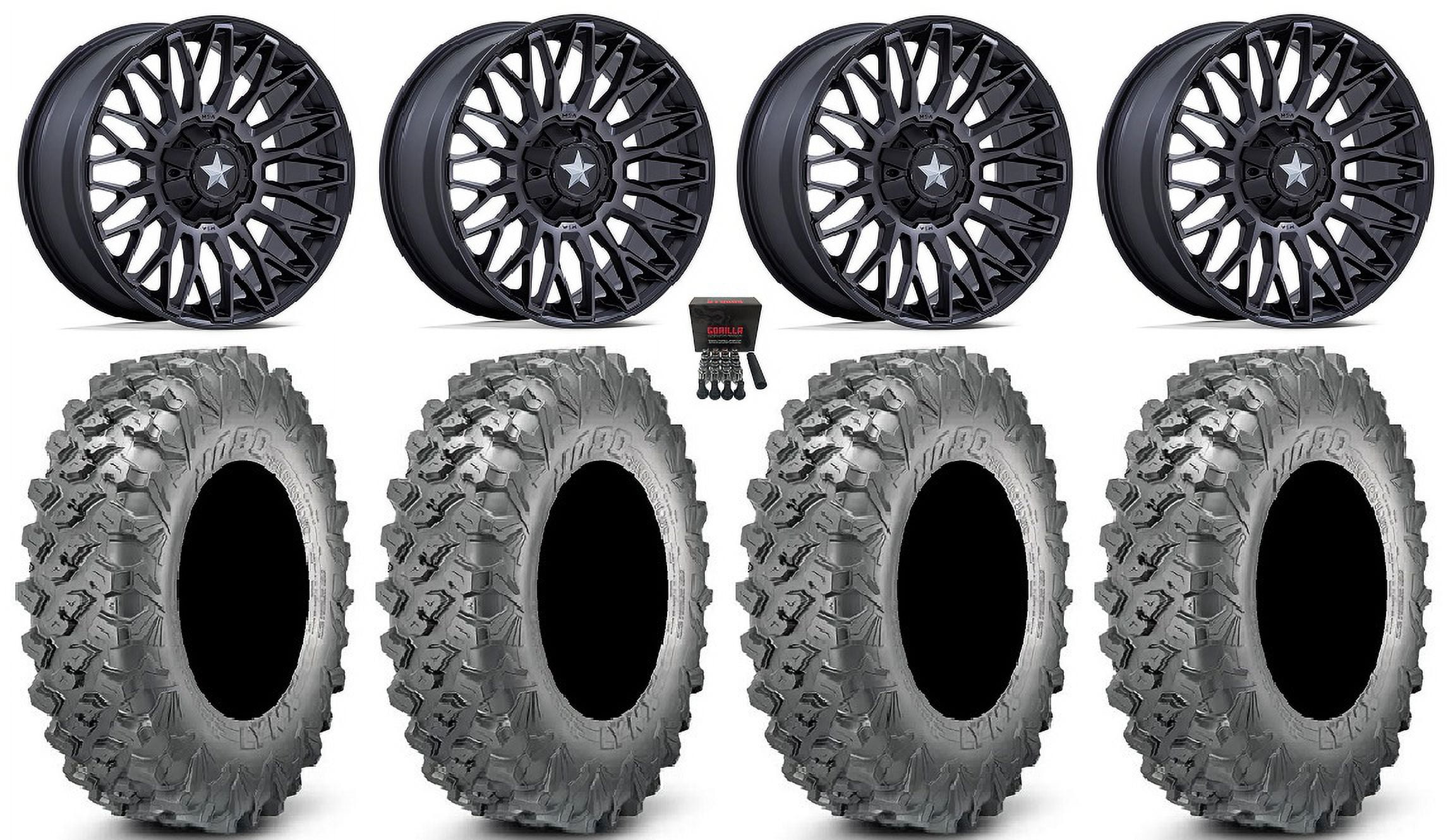 MSA Clubber 15" Wheels Black DDT 35" Lynx SXS Tires Kawasaki Mule Pro ...