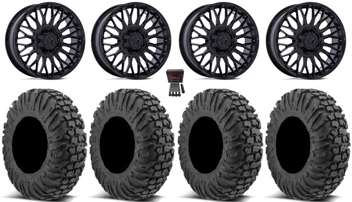 MSA Clubber 15" Wheels Gloss Black 34" MotoVator Tires Polaris RZR ...