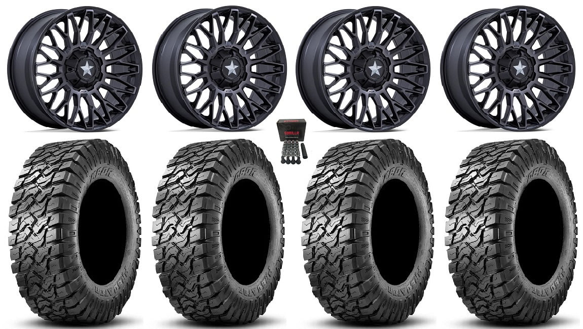 MSA Clubber 15" Wheels Gloss Black 34" Predator Tires Polaris RZR Turbo ...