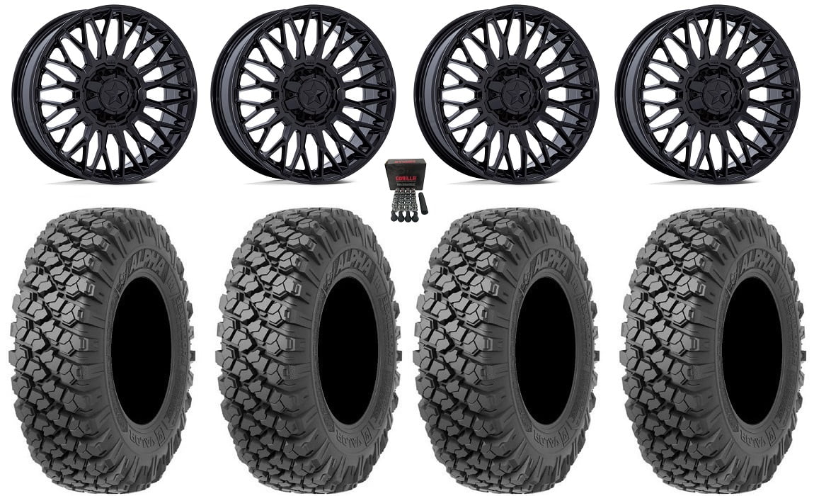 MSA Clubber 15" Wheels Gloss Black 35" Alpha Tires Polaris RZR Turbo R ...