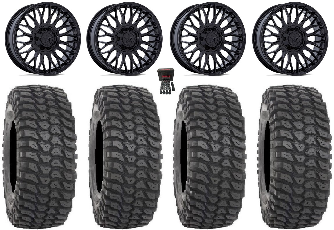 MSA Clubber 15" Wheels Gloss Black 35" XCR350 Tires Polaris RZR Turbo R ...