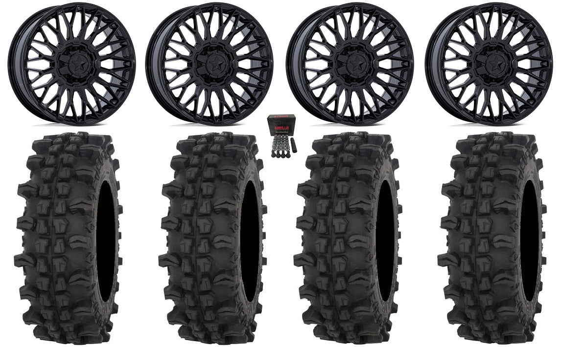 MSA Clubber 20" Wheels Gloss Black 33" ACP Tires Polaris RZR Turbo R ...