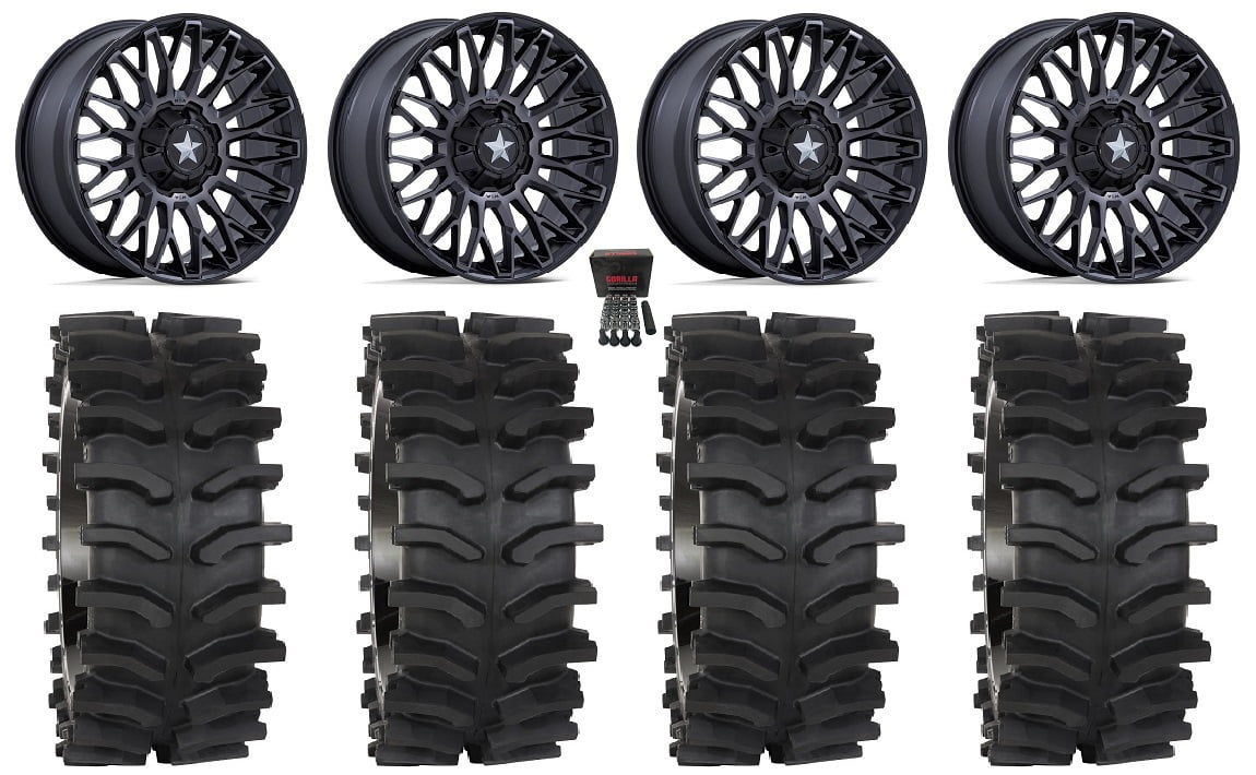 MSA Clubber 24" Wheels Black DDT 44" XT400W Tires Polaris RZR Turbo R ...