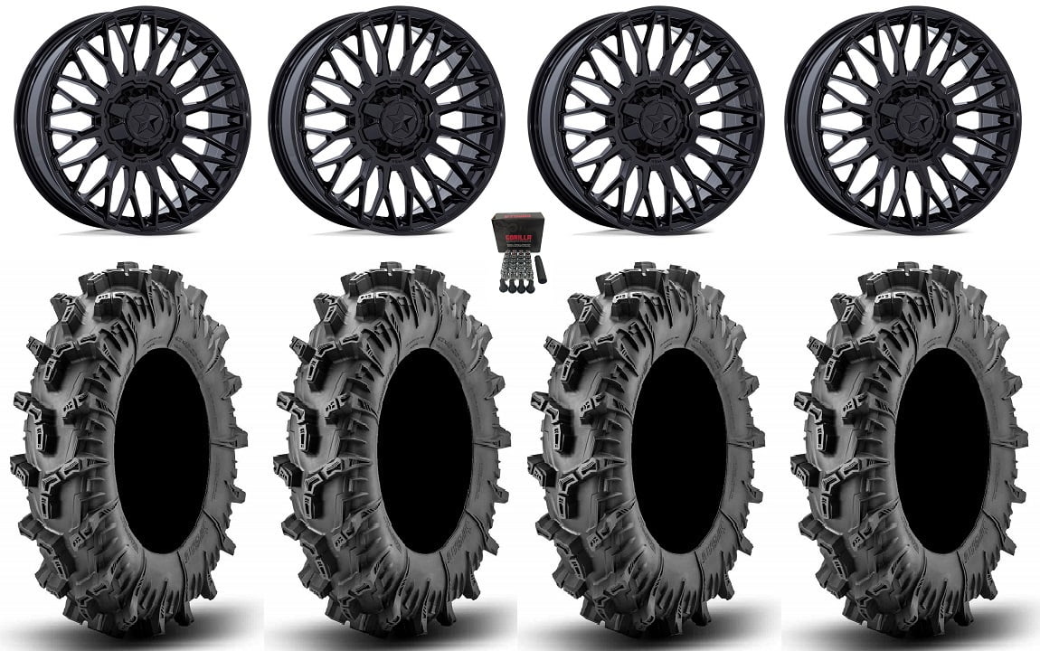 MSA Clubber 24" Wheels Gloss Black 38" Terminator Max Tires Polaris RZR ...
