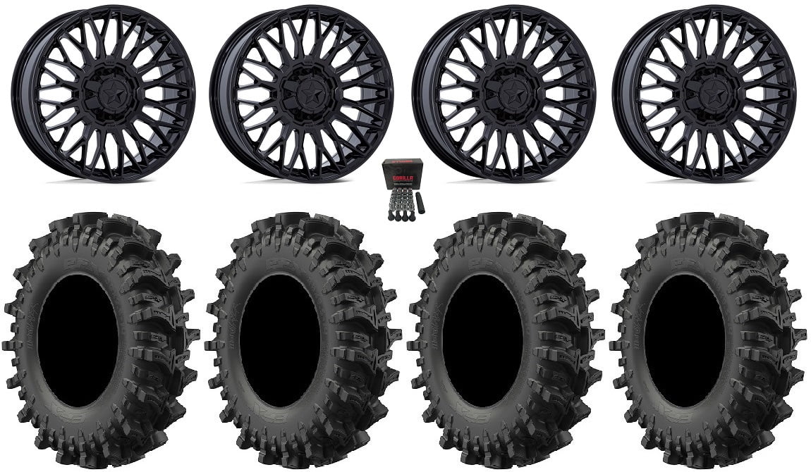 MSA Clubber 24" Wheels Gloss Black 50" MotoSlayer Tires Polaris RZR ...