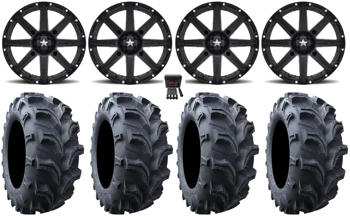 MSA Clutch 12" Wheels Black 25" Vampire II Tires Sportsman RZR Ranger ...