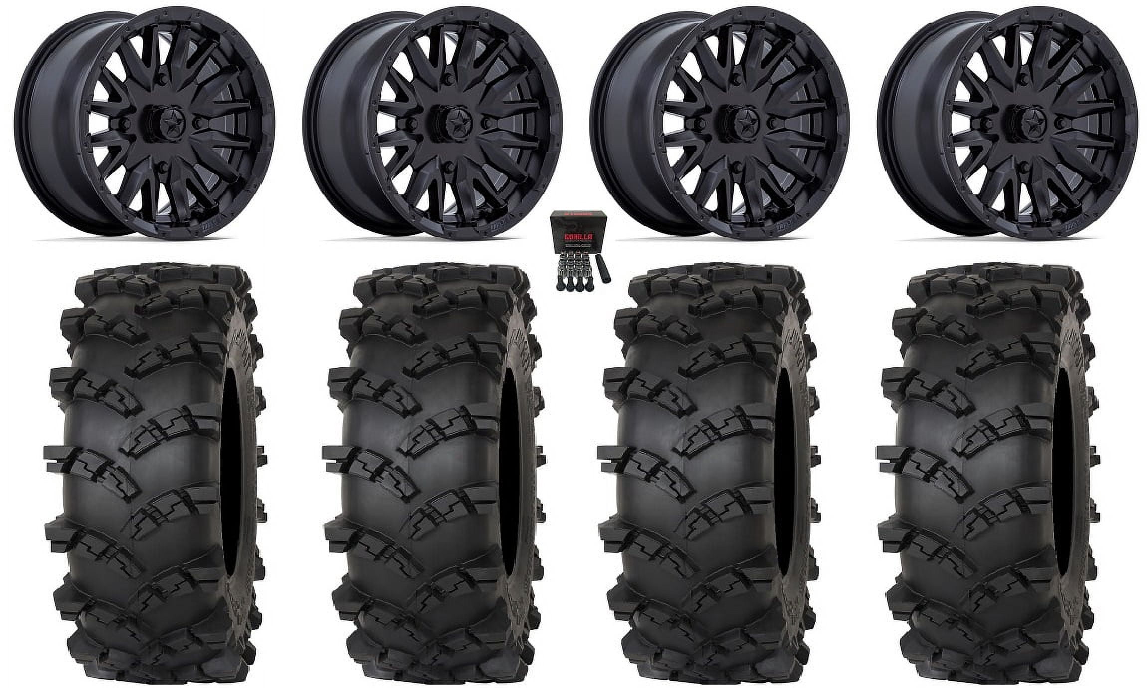 MSA Creed 14" Wheels Black 28" Outlaw M/T Tires Yamaha Viking Wolverine ...