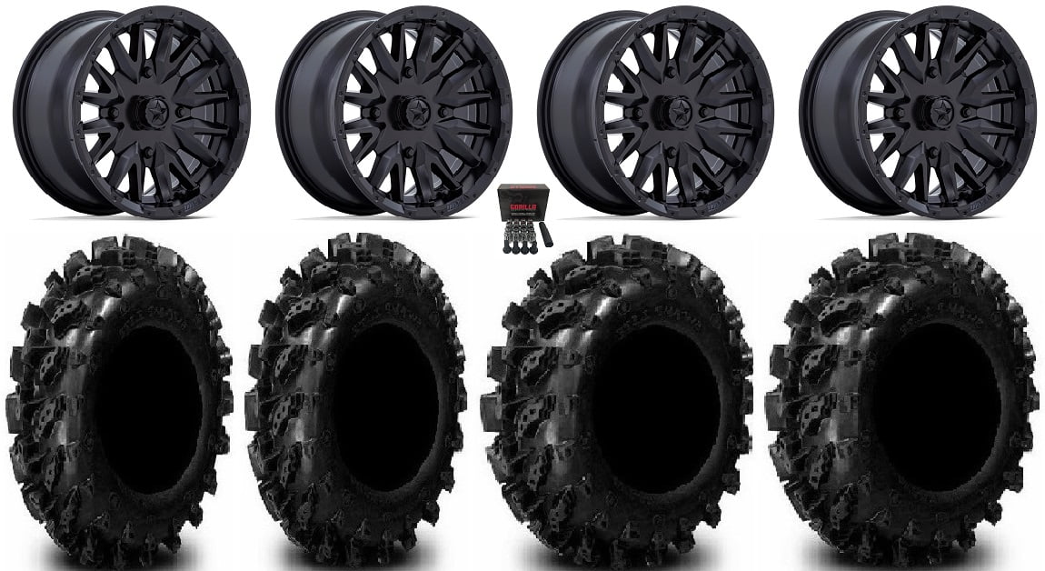 MSA Creed 14" Wheels Black 28" Swamp Lite Tires Kawasaki Teryx Mule ...