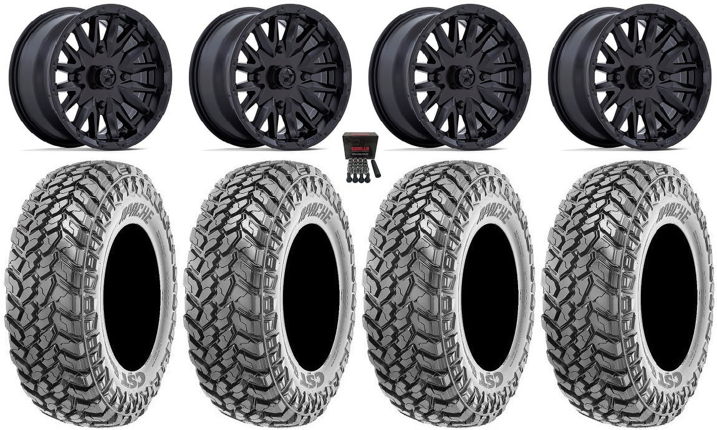 MSA Creed 14" Wheels Black 30" Apache Tires Can-Am Commander Maverick ...