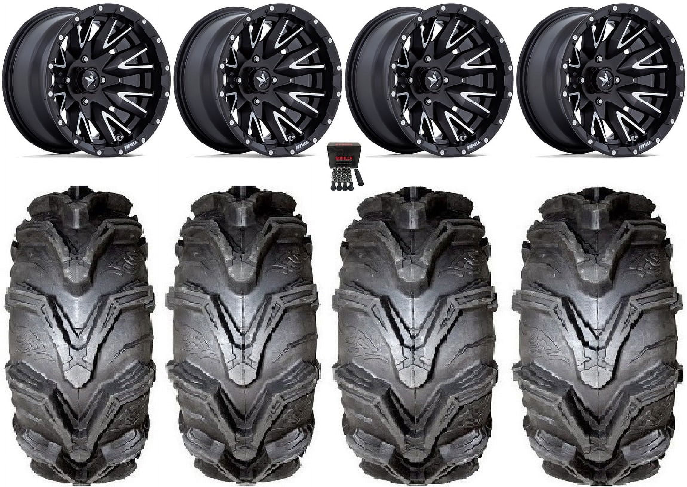 MSA Creed 14" Wheels Machined 27" MotoMax Tires Yamaha Viking Wolverine ...