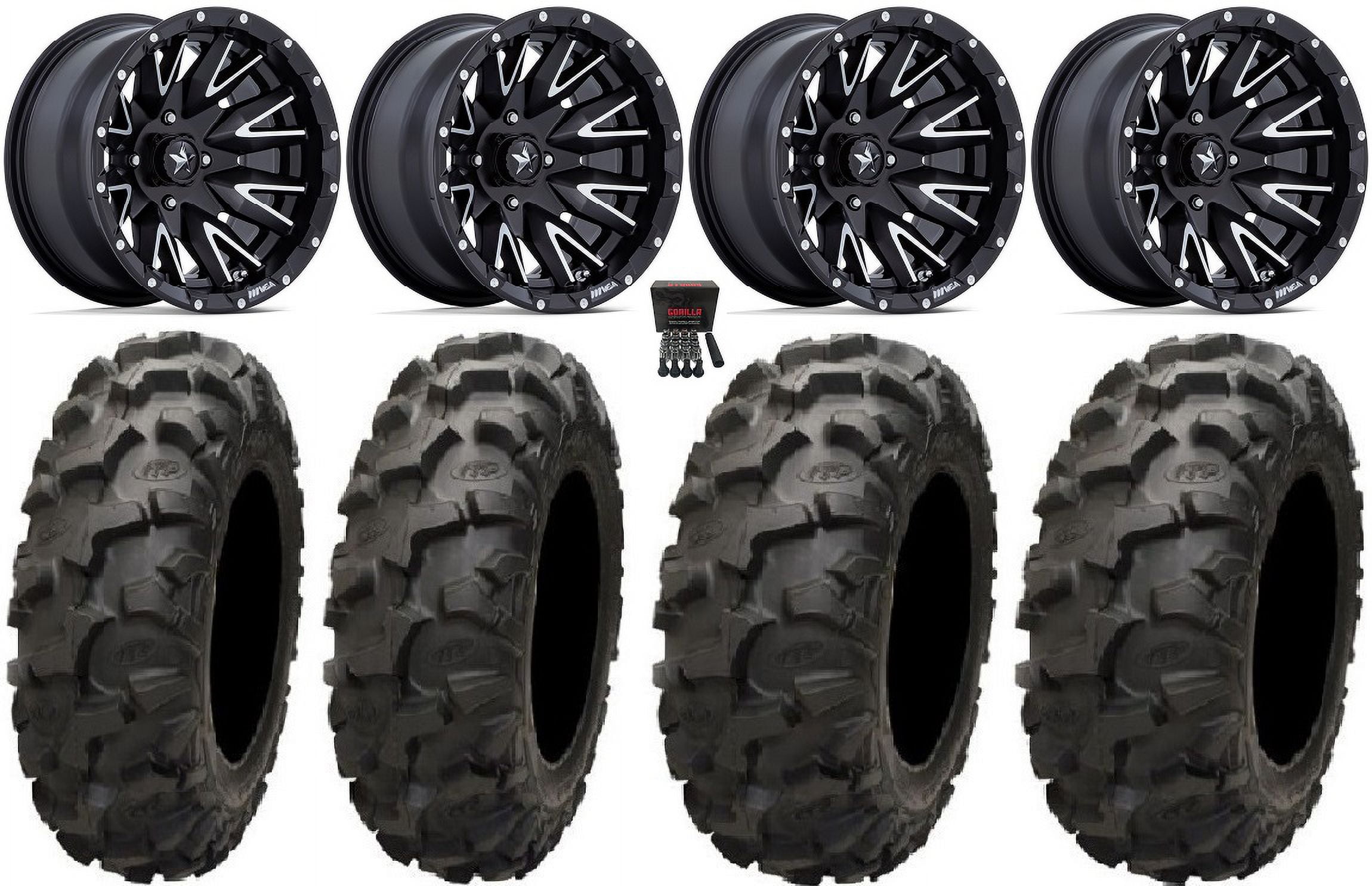 MSA Creed 14" Wheels Machined 28" Blackwater Tires Honda Rincon Yamaha ...