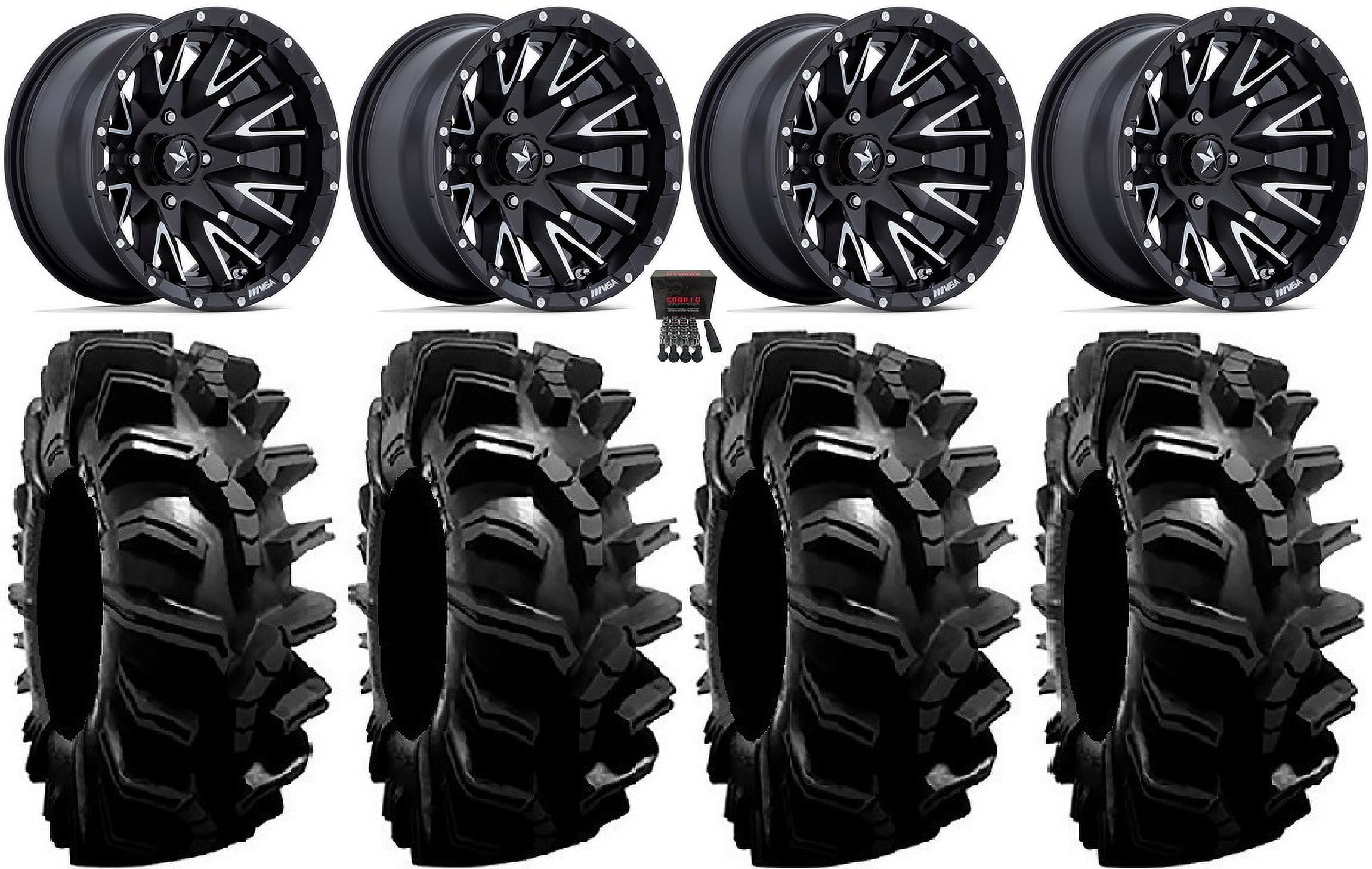 MSA Creed 14" Wheels Machined 32" BogMax Tires Yamaha Viking Wolverine ...