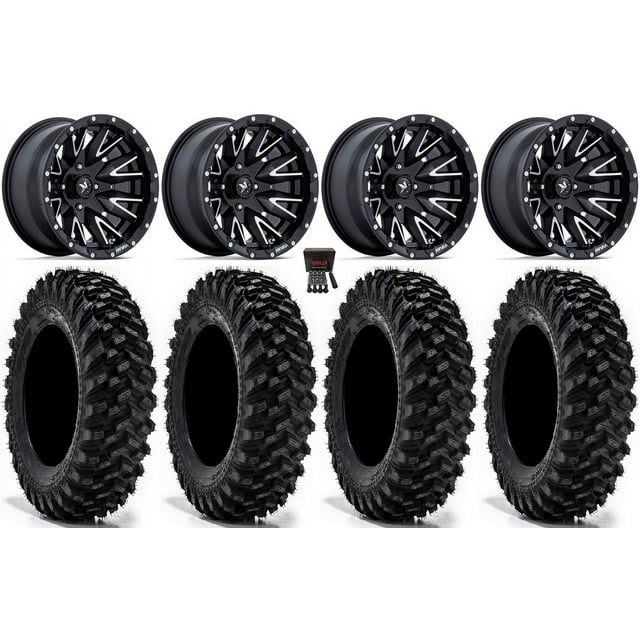 MSA Creed 14" Wheels Machined 34" Warrior XT Tires Sportsman RZR Ranger ...