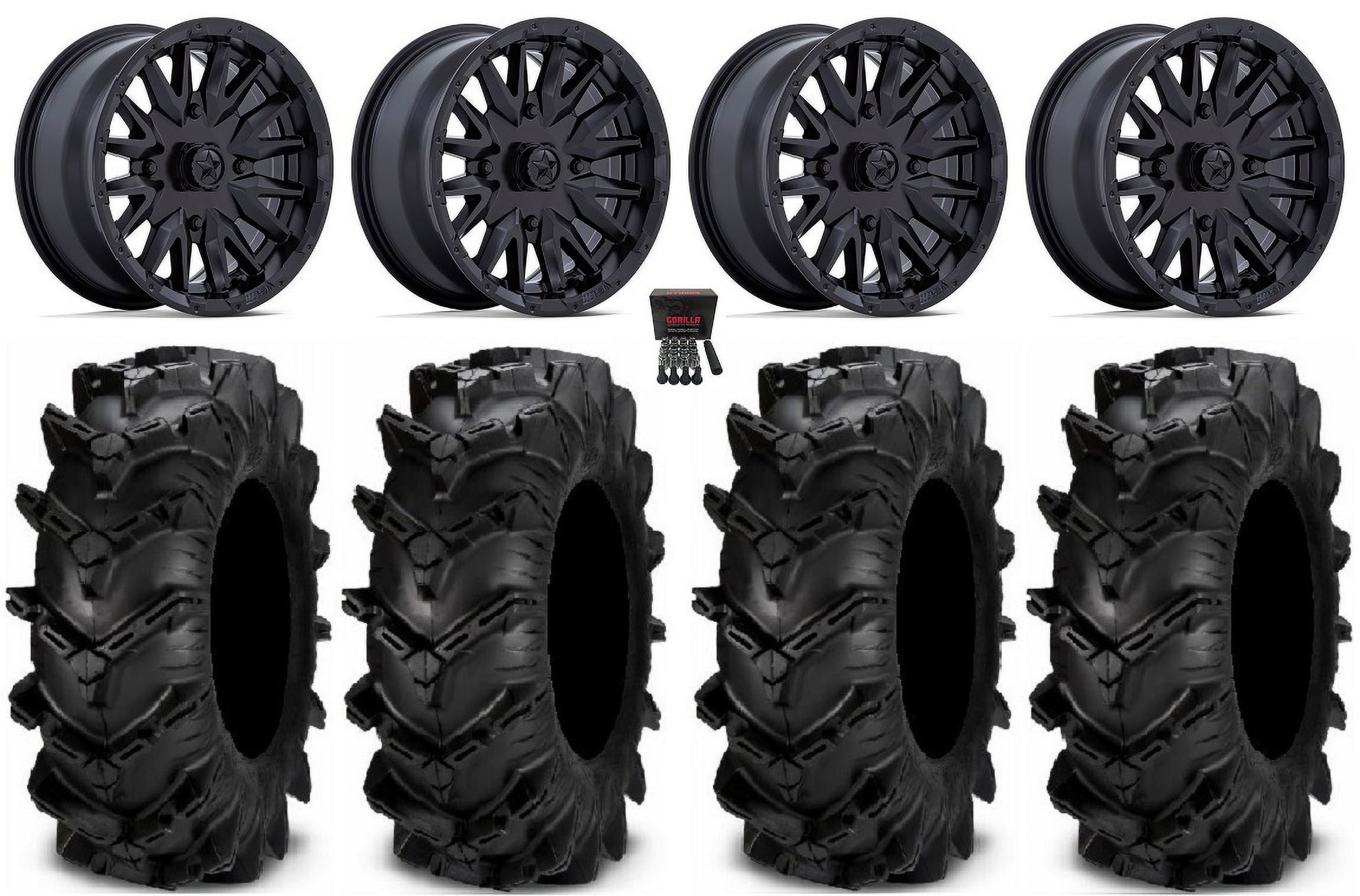 MSA Creed 15" Wheels Black 32" Cryptid Tires Can-Am Commander Maverick Renegade Outlander ...