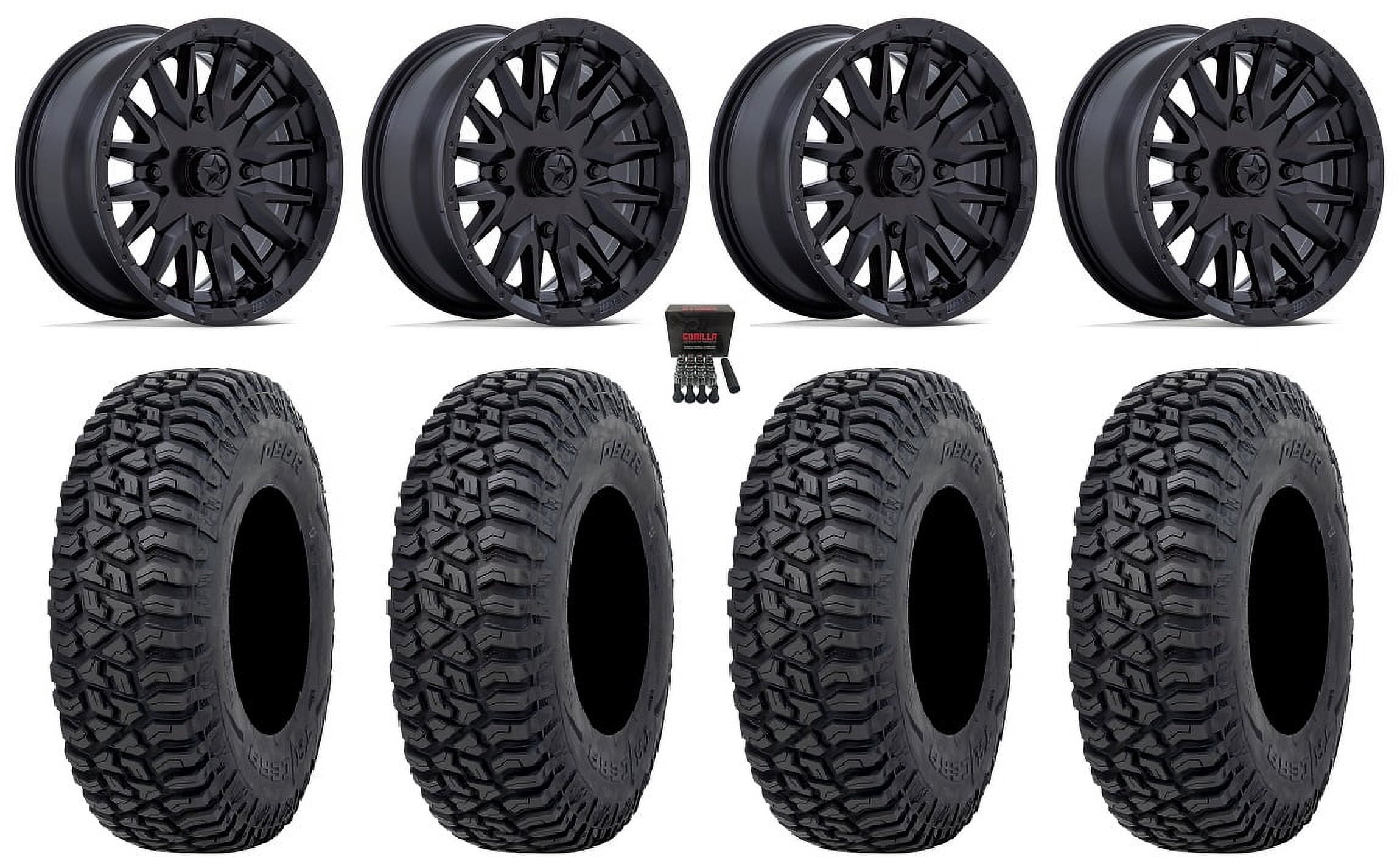MSA Creed 15" Wheels Black 32" Tricera Tires Sportsman RZR Ranger ...