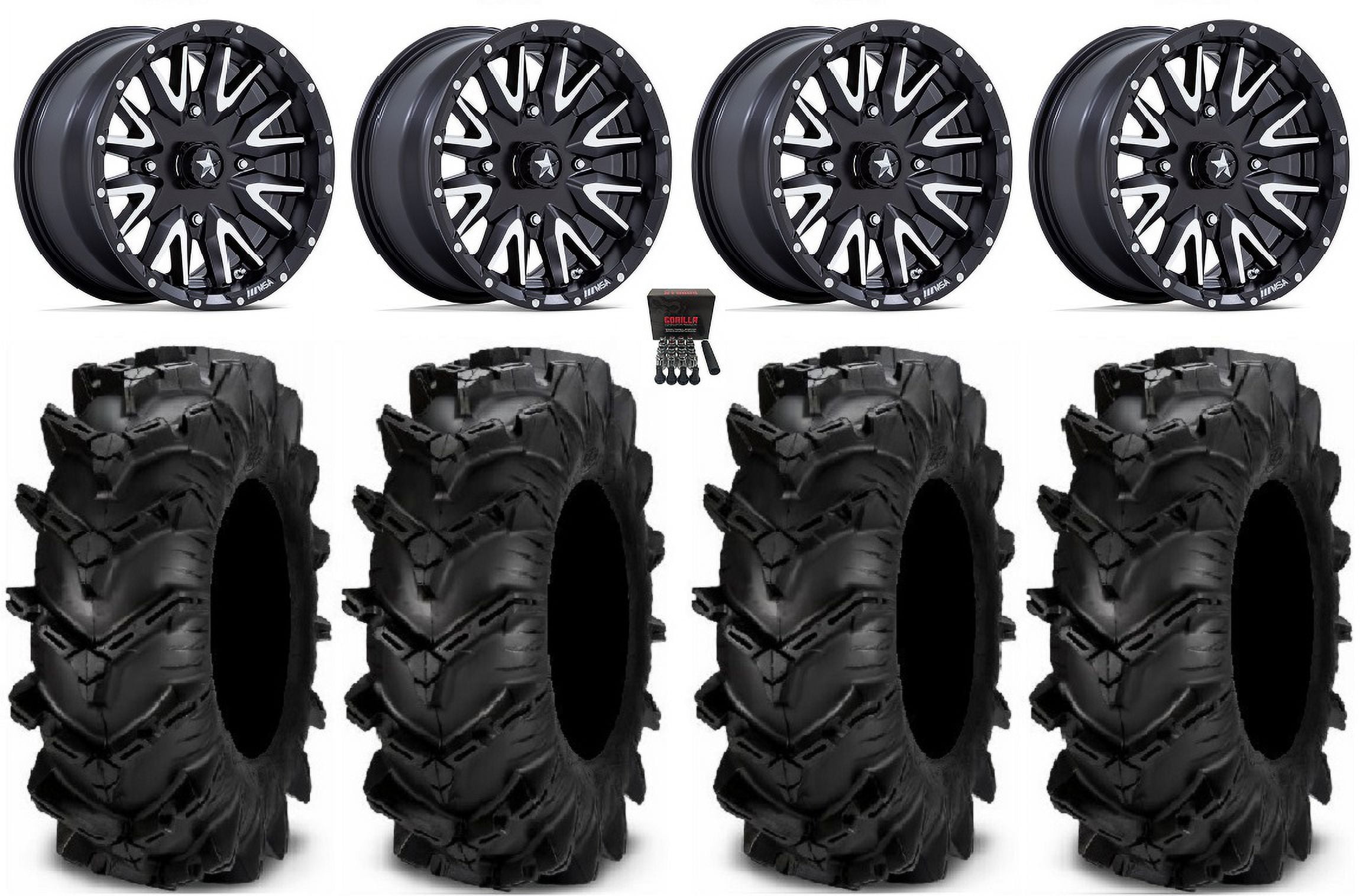 MSA Creed 15" Wheels Machined 32" Cryptid Tires Yamaha Viking Wolverine ...
