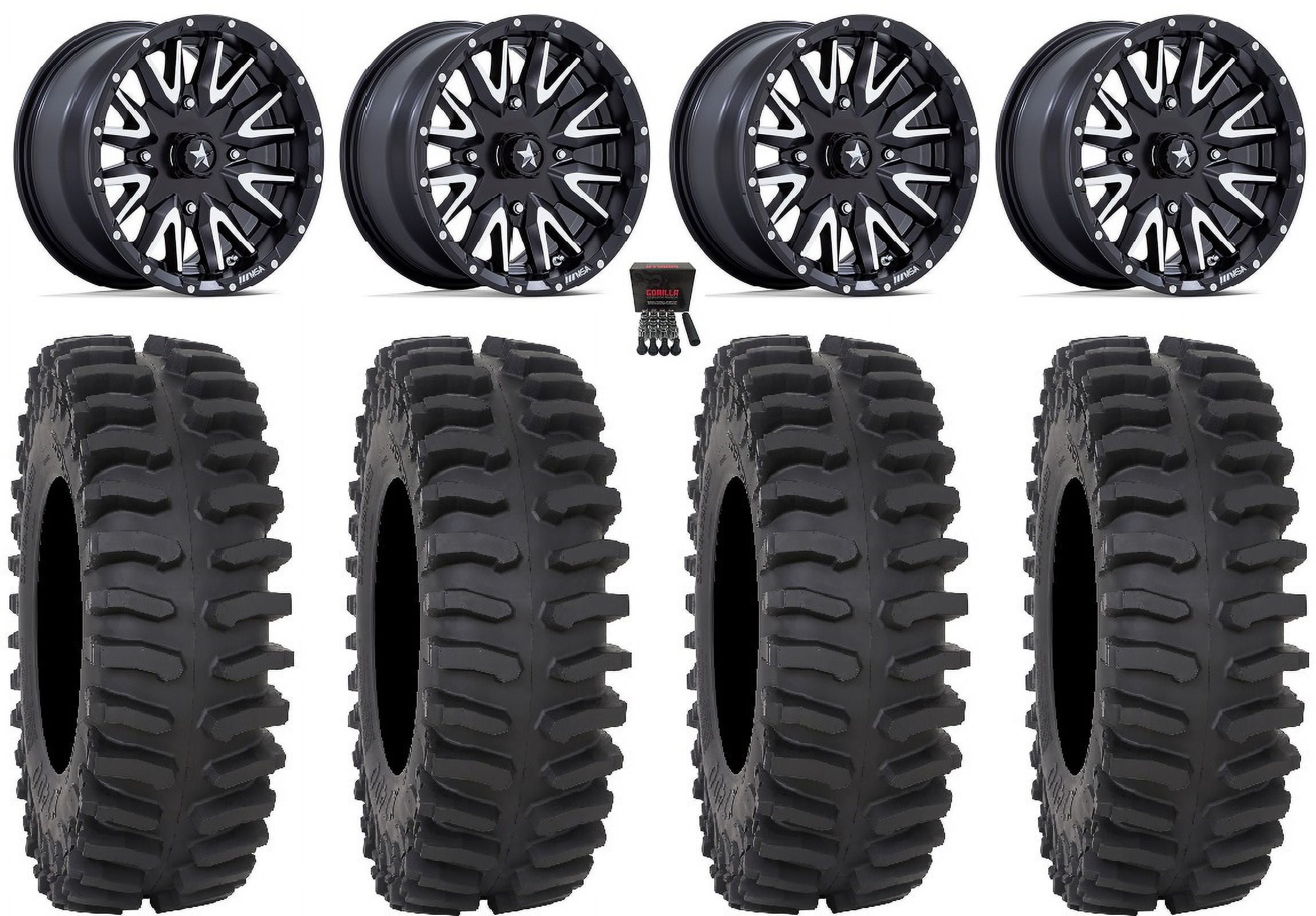 MSA Creed 15" Wheels Machined 33" XT400 Tires Can-Am Commander Maverick ...