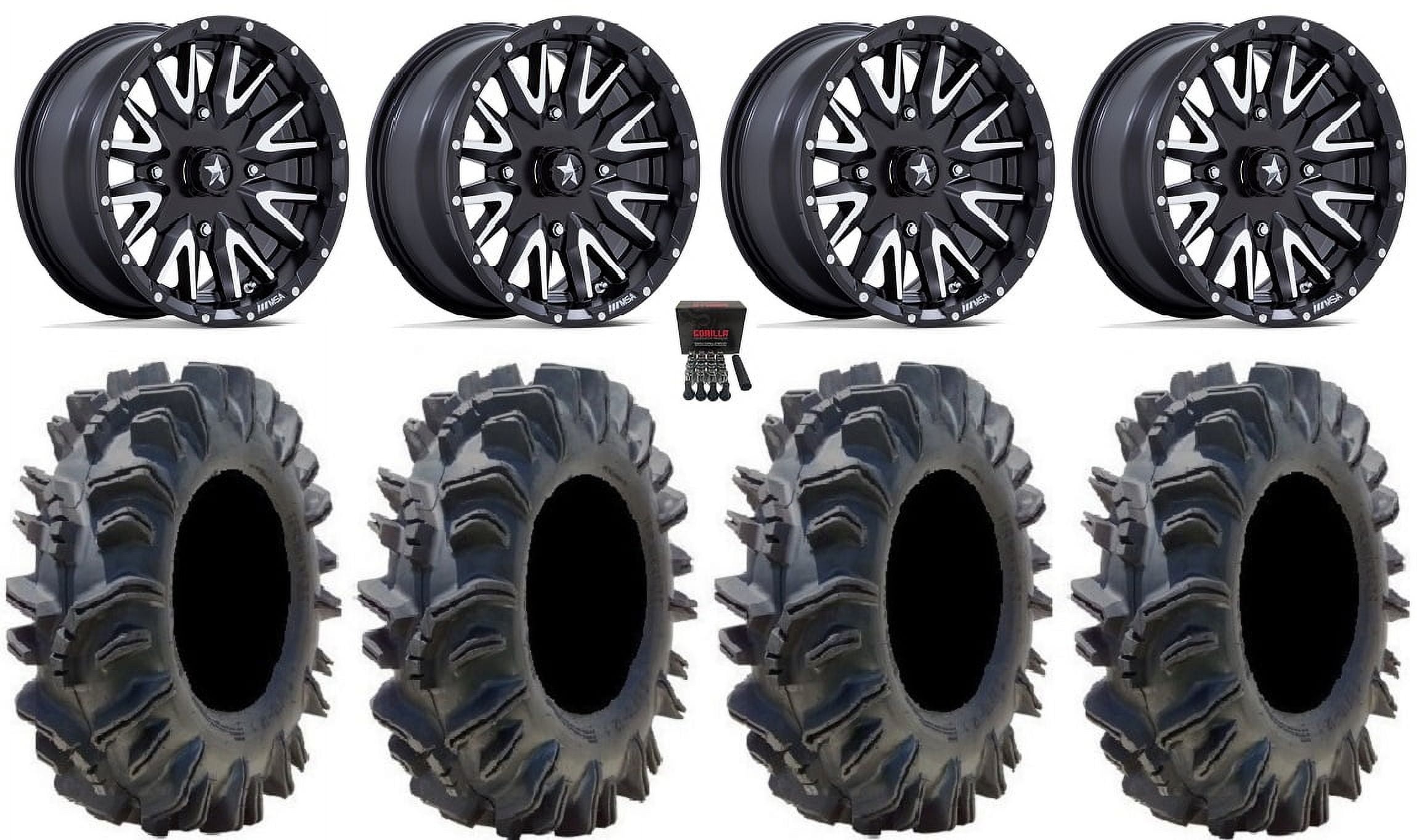 MSA Creed 15" Wheels Machined 34" Terminator Tires Polaris RZR XP 1000 ...
