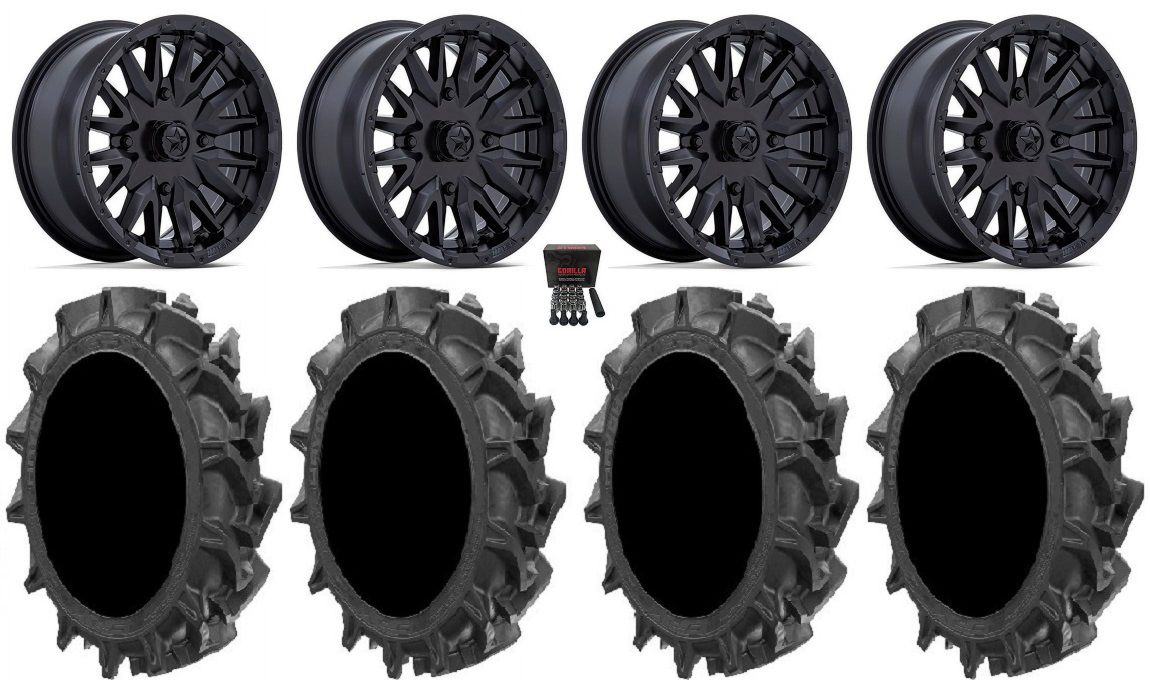 MSA Creed 16" Wheels Black 30" MotoHavok Tires Sportsman RZR Ranger ...