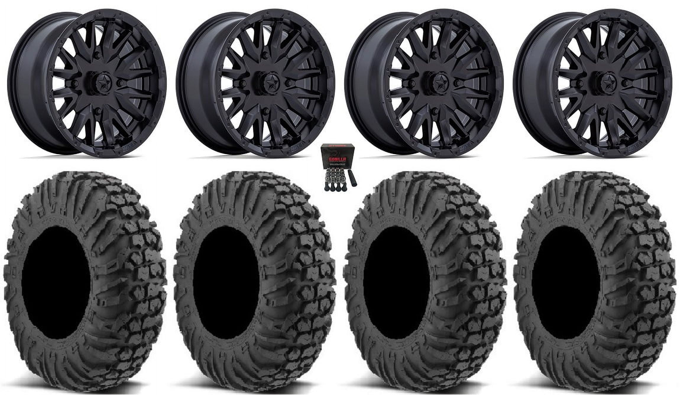 MSA Creed 16" Wheels Black 32" MotoVator Tires Polaris RZR XP 1000 ...