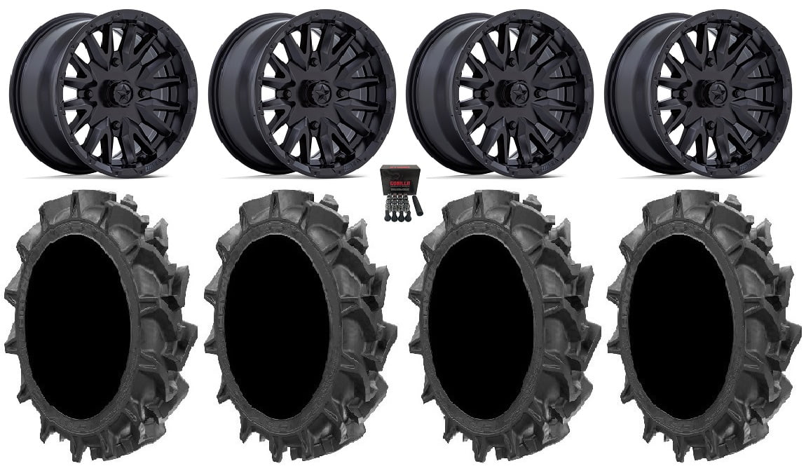 MSA Creed 24" Wheels Black 37" MotoHavok Tires Kawasaki Mule Pro FXT ...