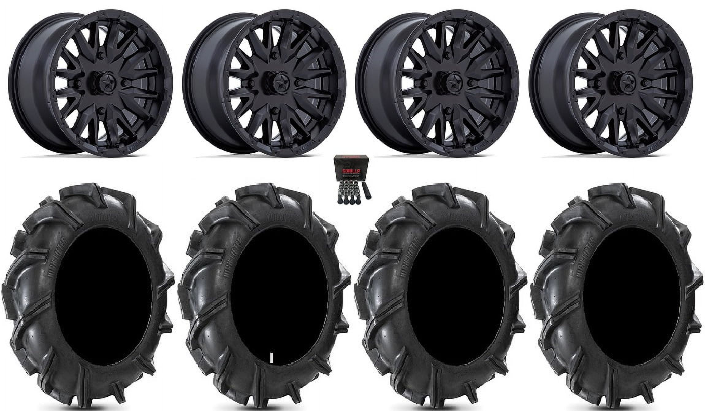 MSA Creed 24" Wheels Black 44" Magnum Outlaw 3 Tires Sportsman RZR ...